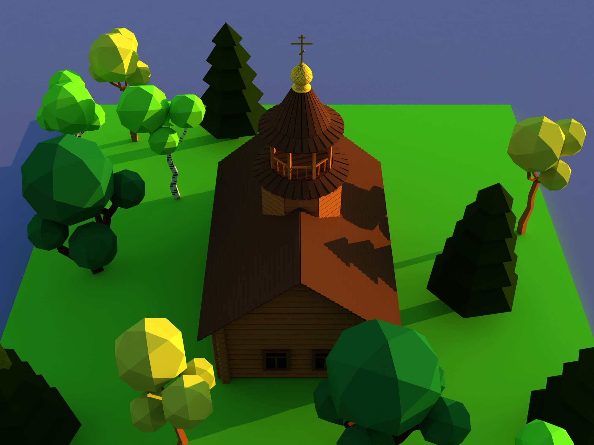 Cute Cartoon Wooden Village Church - 3D Model by malibusan
