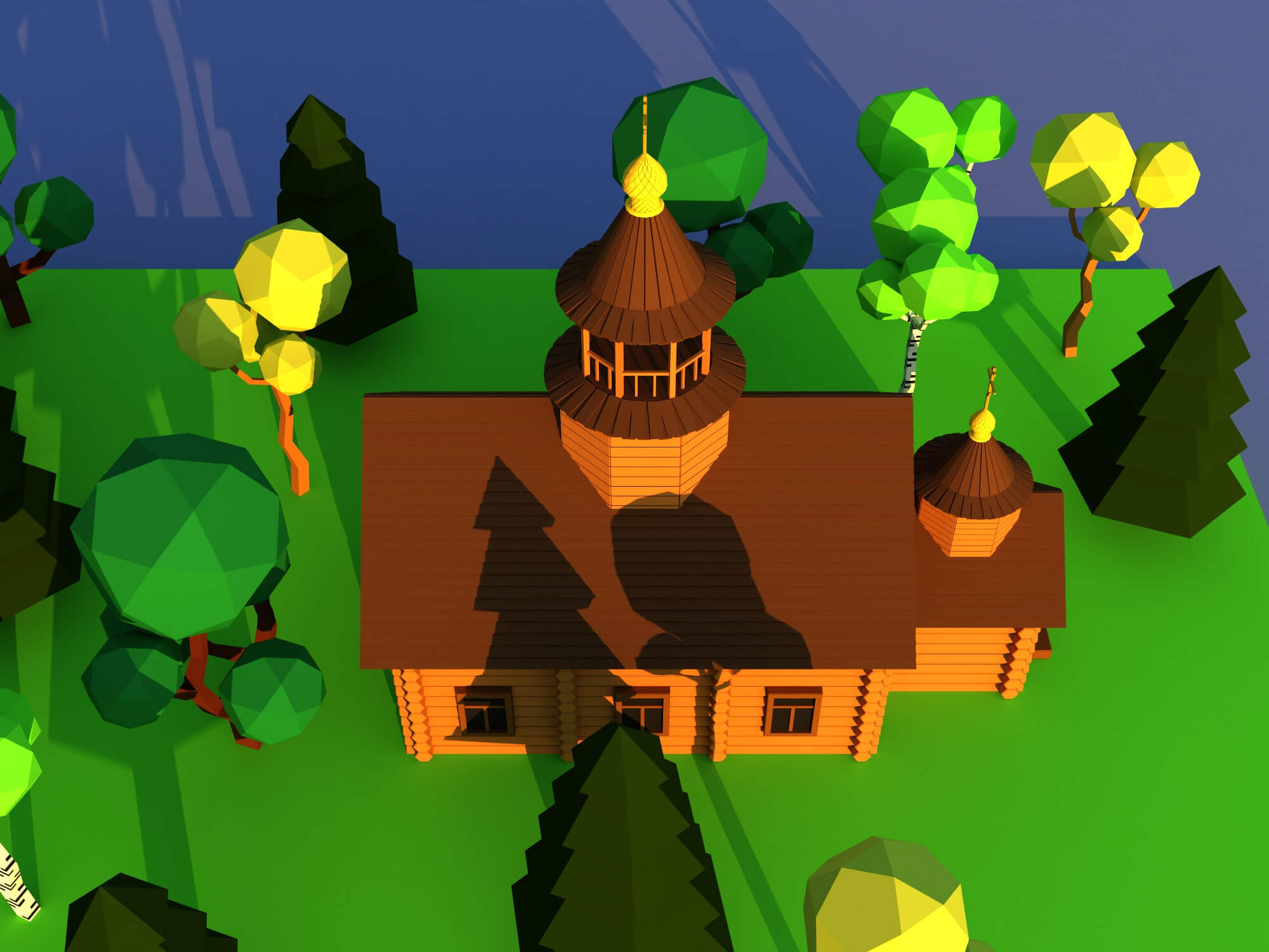 Cute Cartoon Wooden Village Church - 3D Model by malibusan