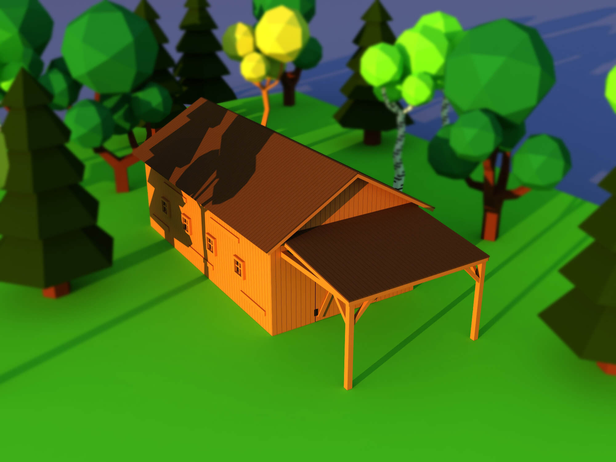 Cute Cartoon Village Wooden Livestock Barn - 3D Model by malibusan