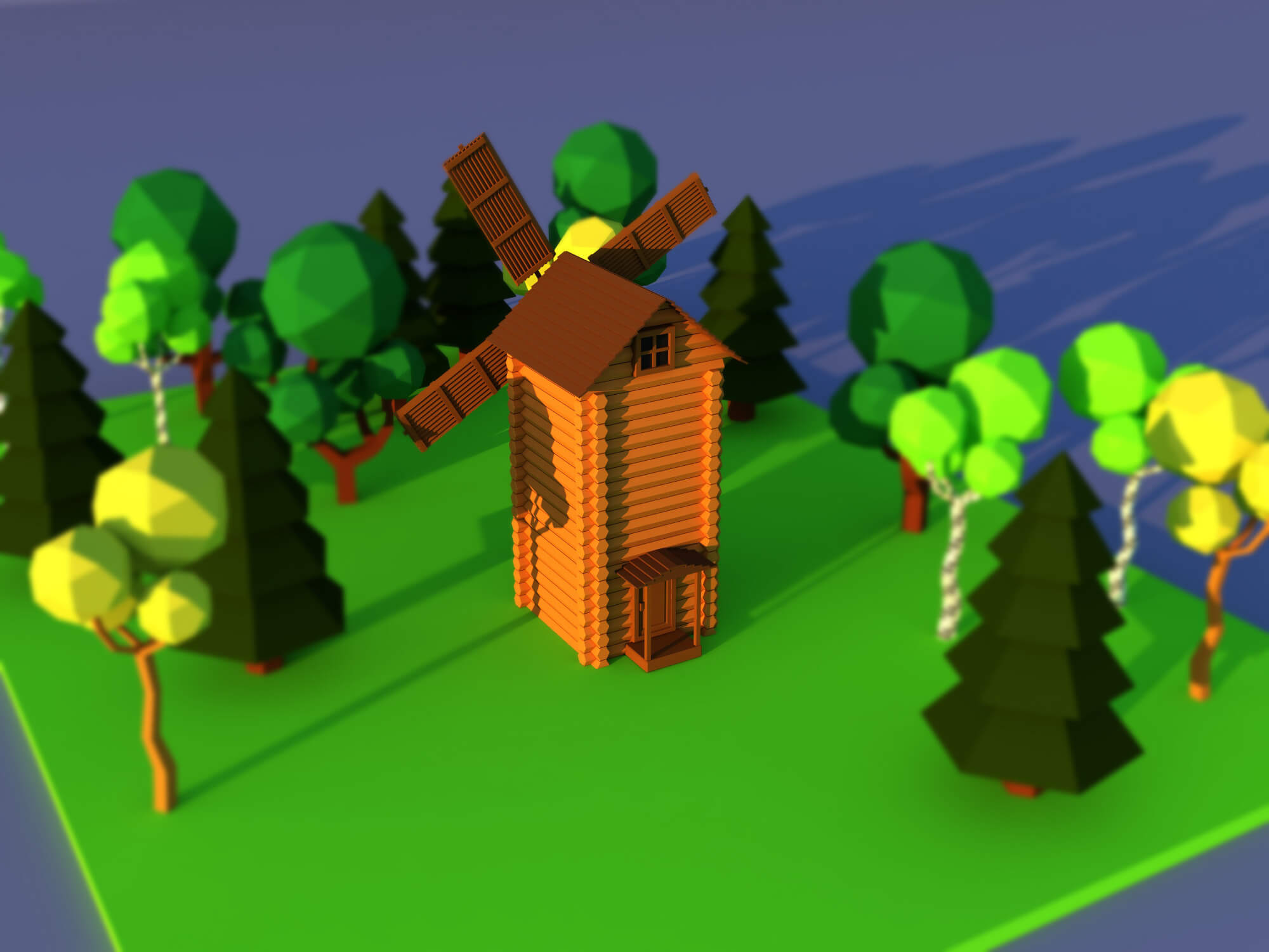 Cute Cartoon Wooden Village Windmill - 3D Model by malibusan