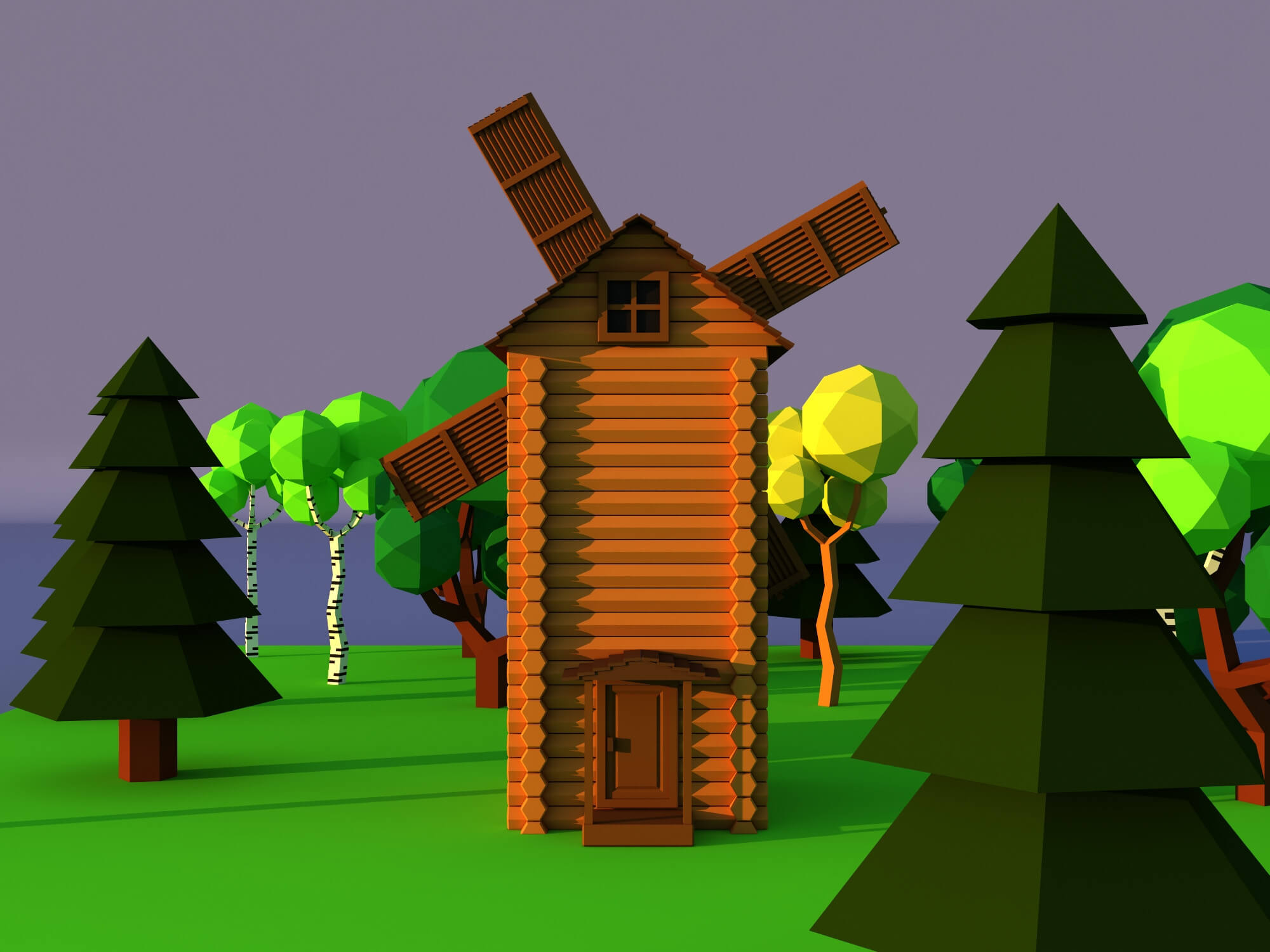 Cute Cartoon Wooden Village Windmill - 3D Model by malibusan