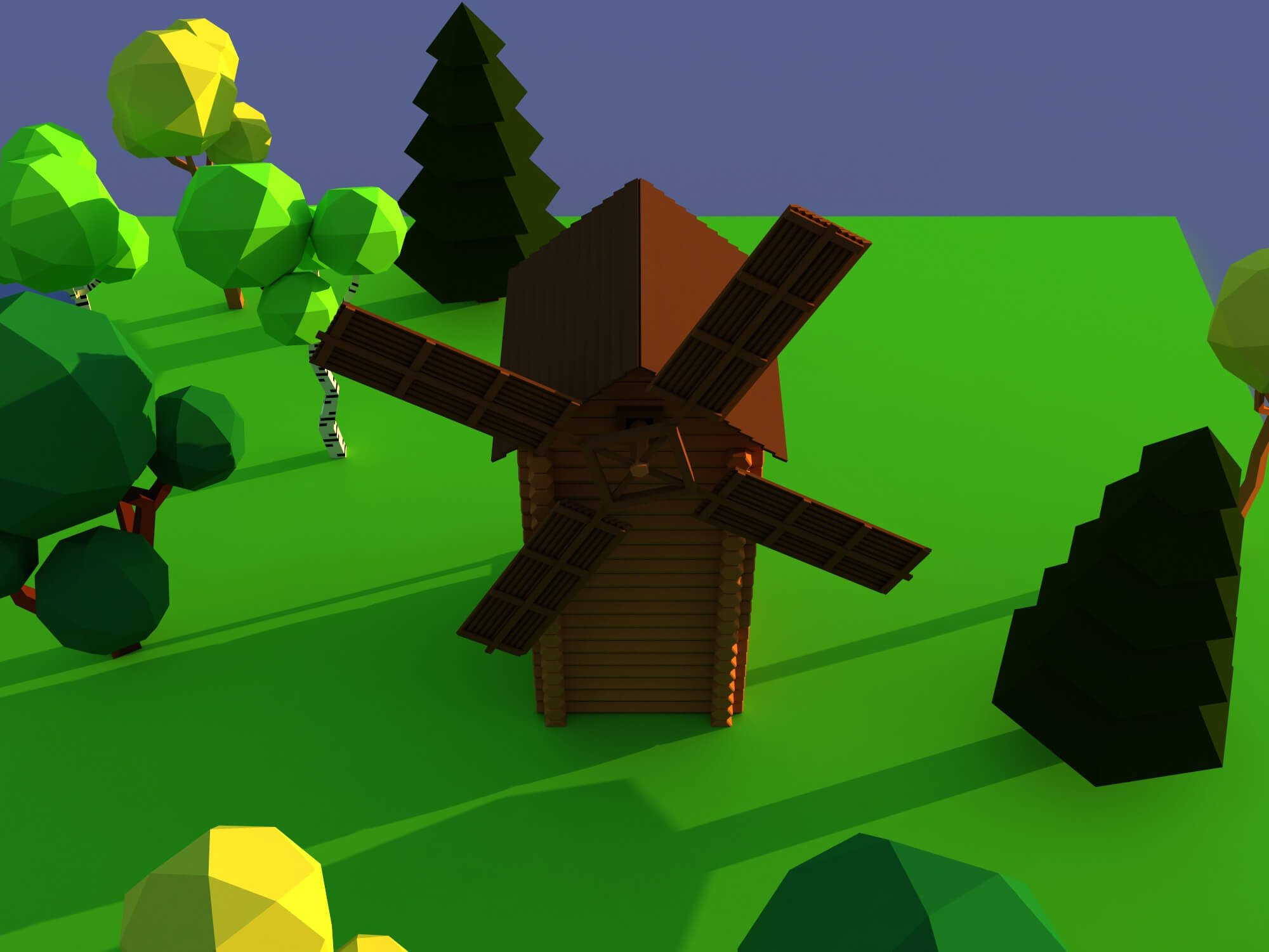 Cute Cartoon Wooden Village Windmill - 3D Model by malibusan