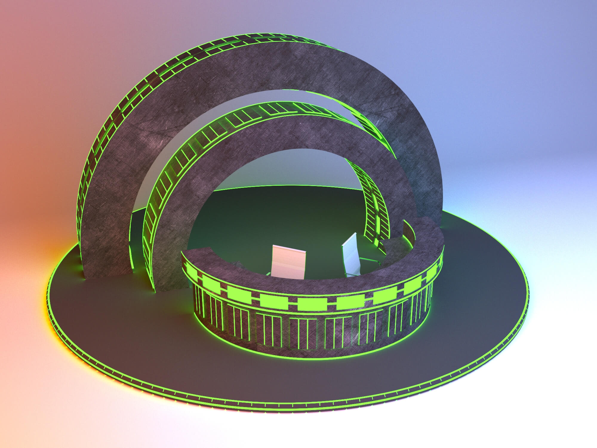 Cyber Sci-Fi Interior Glow Reception Desk 3D Model by malibusan