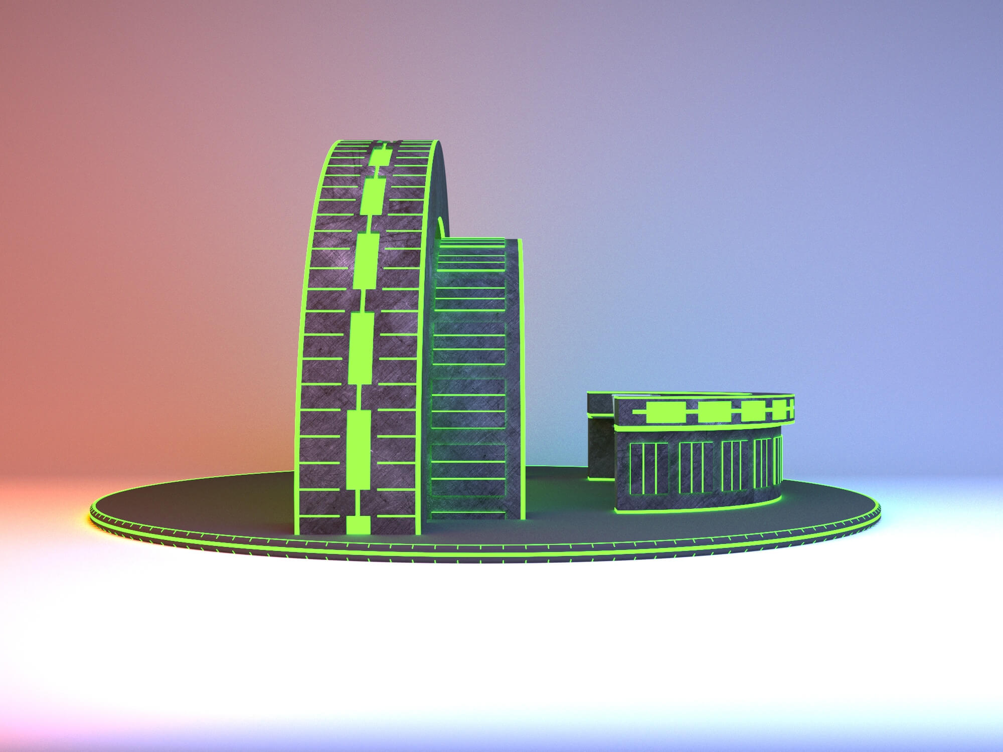 Cyber Sci-Fi Interior Glow Reception Desk 3D Model by malibusan