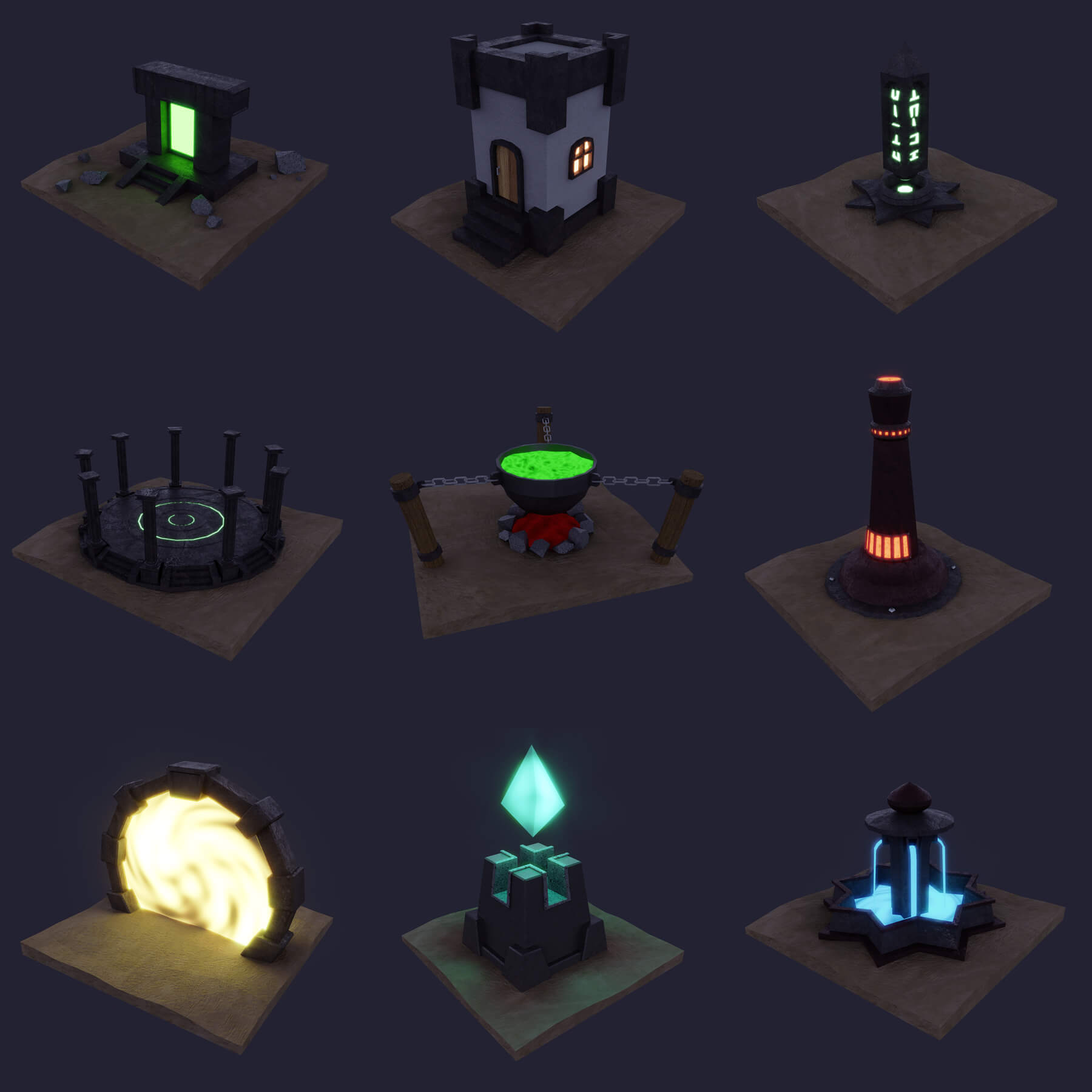 Dark Low Poly Fantasy Set Model by malibusan