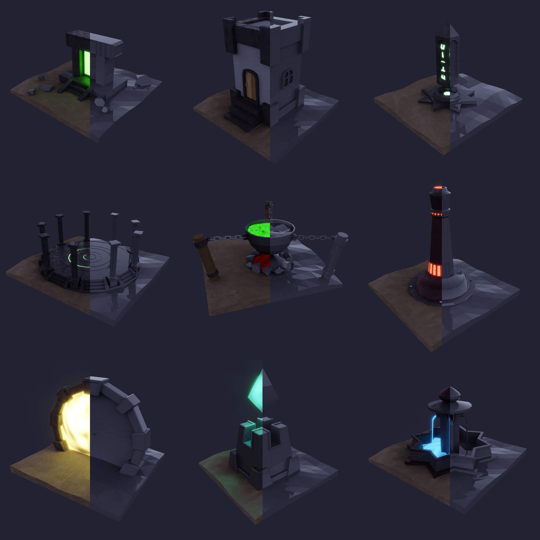 Dark Low Poly Fantasy Set Model by malibusan