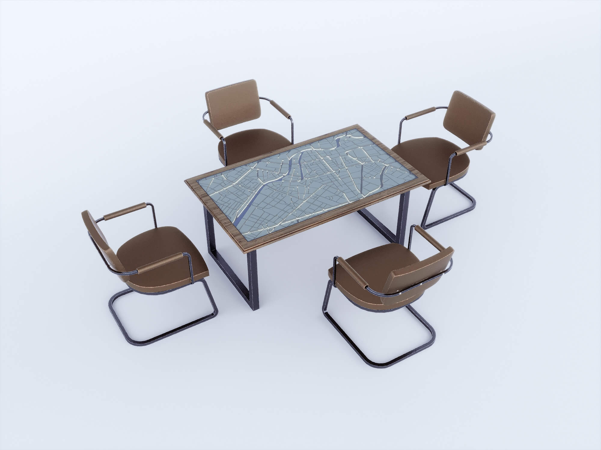 Furniture Office Table With Map - 3D Model by malibusan