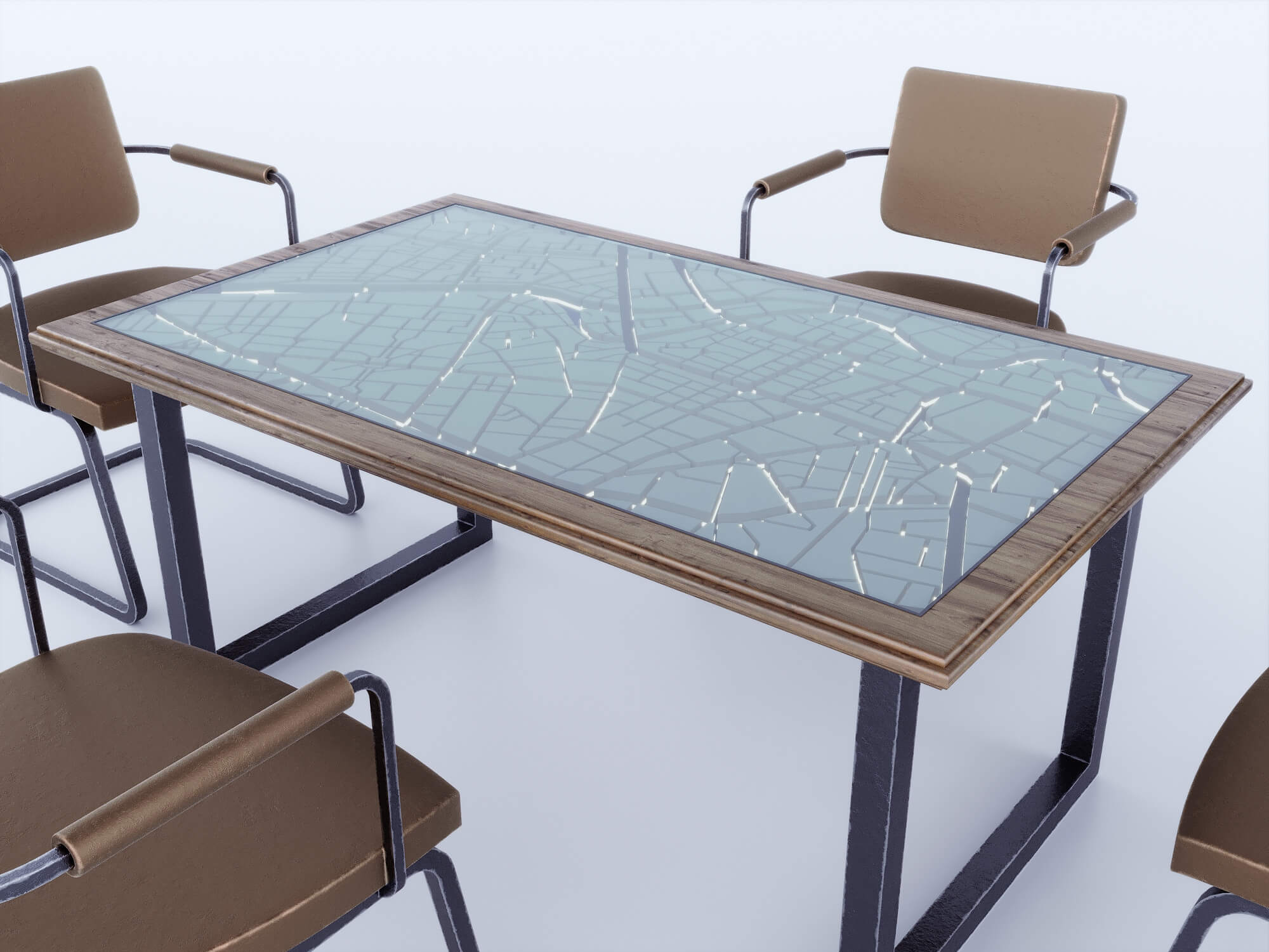 Furniture Office Table With Map - 3D Model by malibusan
