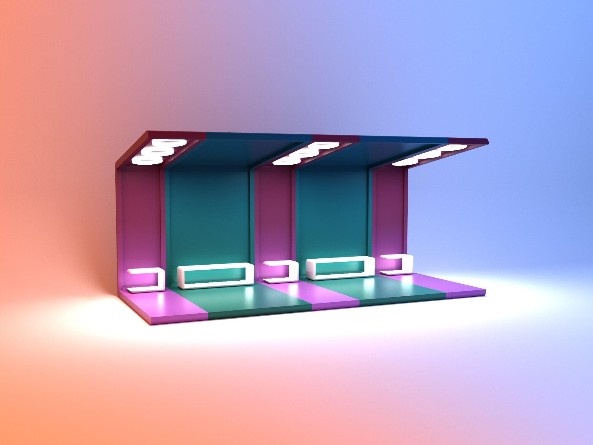 Futuristic Mix Color Bus Stop with Light - 3D Model by malibusan