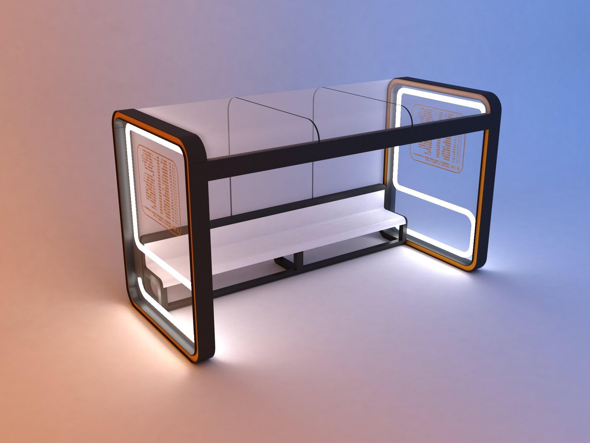 Futuristic Sci-fi Bus Stop with Lighting 3D Model by malibusan