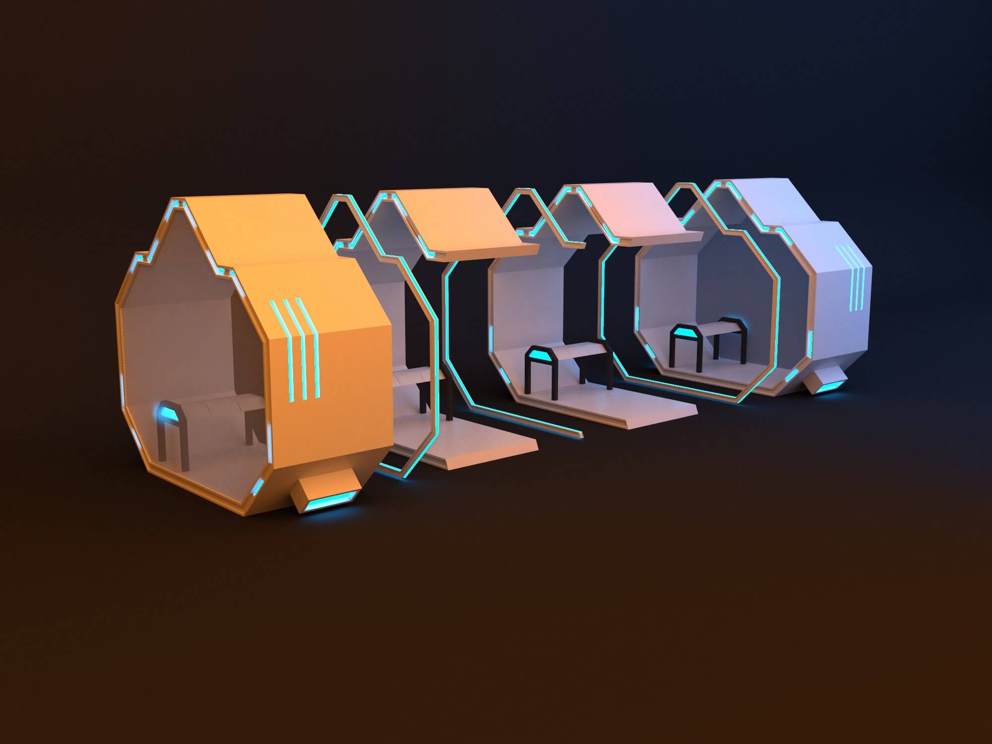 Futuristic Space Sci-fi Bus Stop 3D Model by malibusan