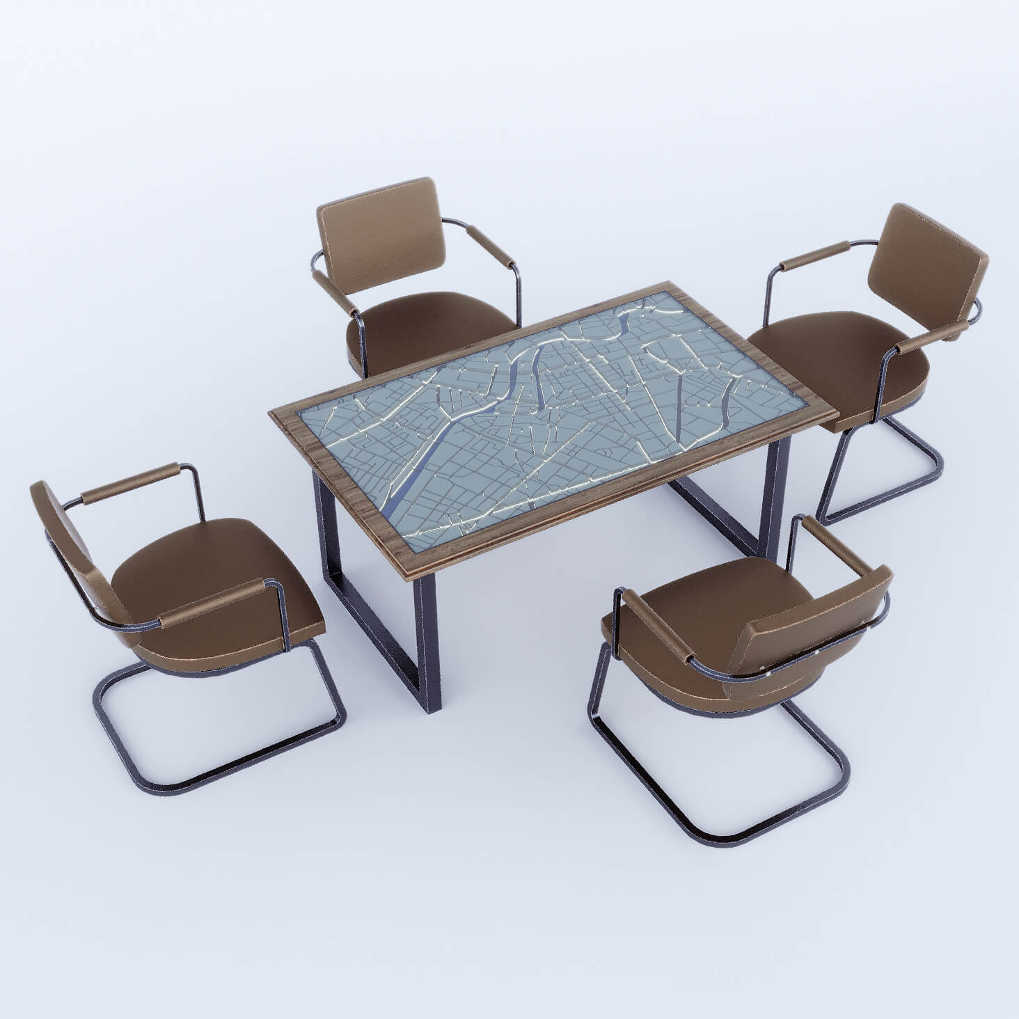 Furniture office table with map 3D Render | RenderHub Gallery