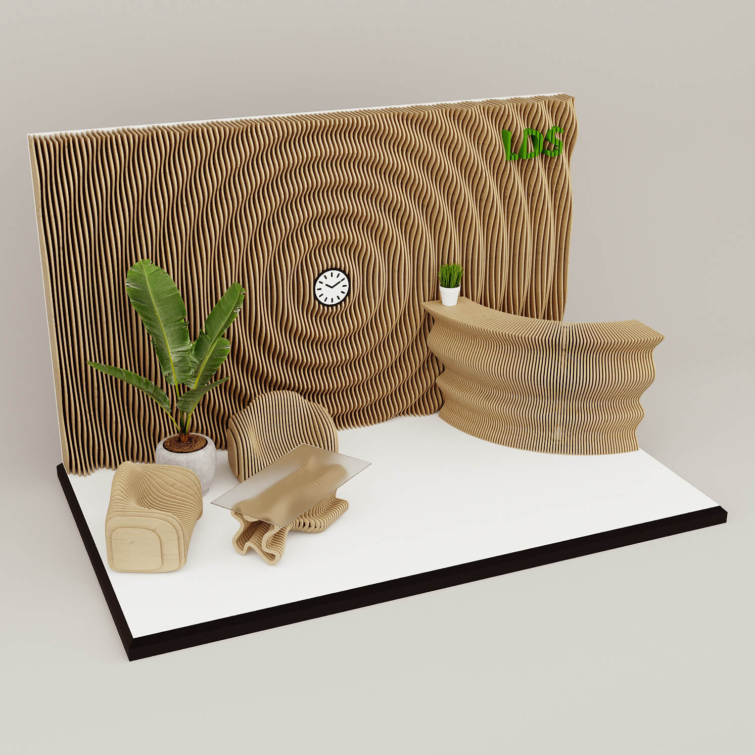Parametric wood furniture office set - reception 3D Render