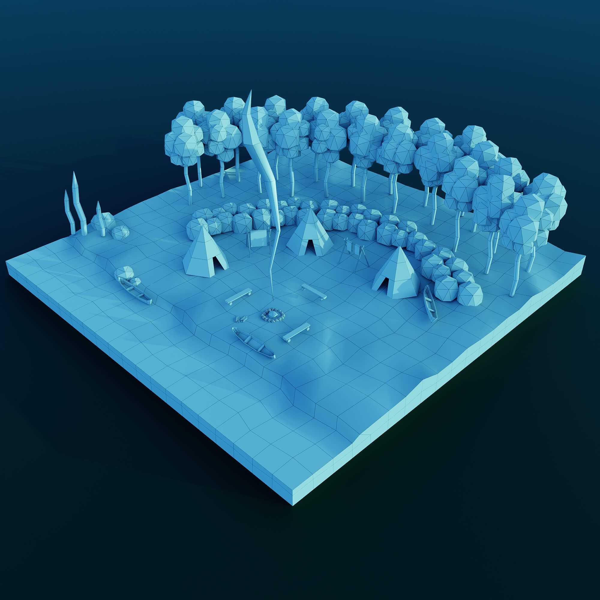 Low Poly Cartoon Outdoor Camp Scene - 3D Model by malibusan