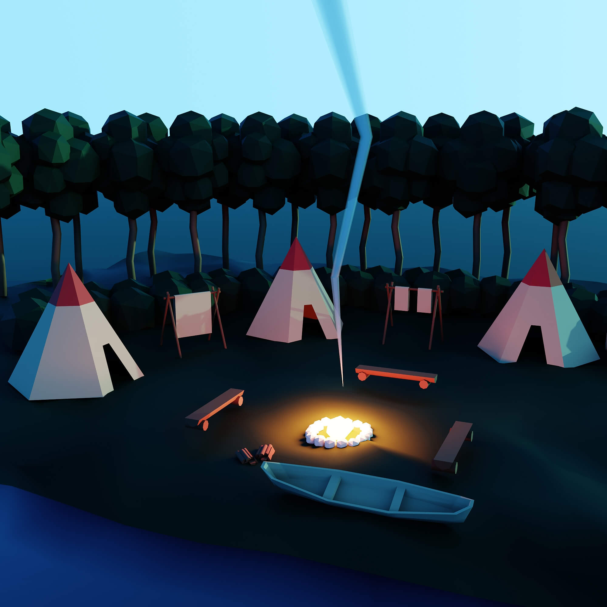 Low Poly Cartoon Outdoor Camp Scene - 3D Model by malibusan