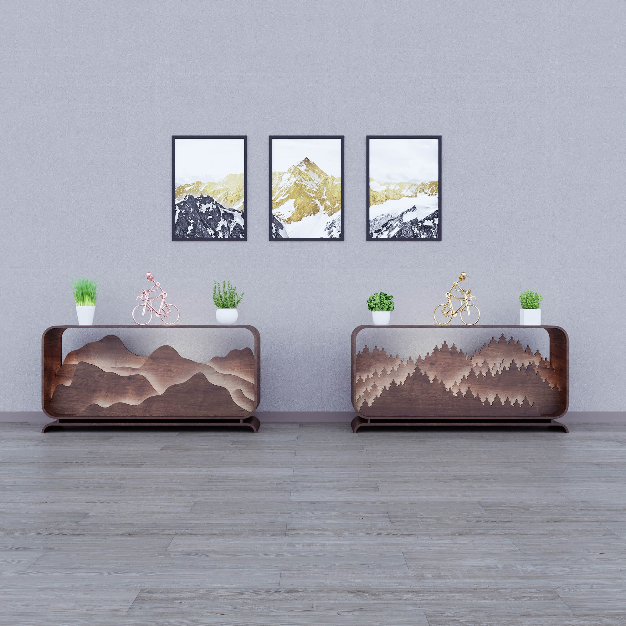 Parametric Wood Stand With a Landscape of Mountains and Fore - 3D Model ...