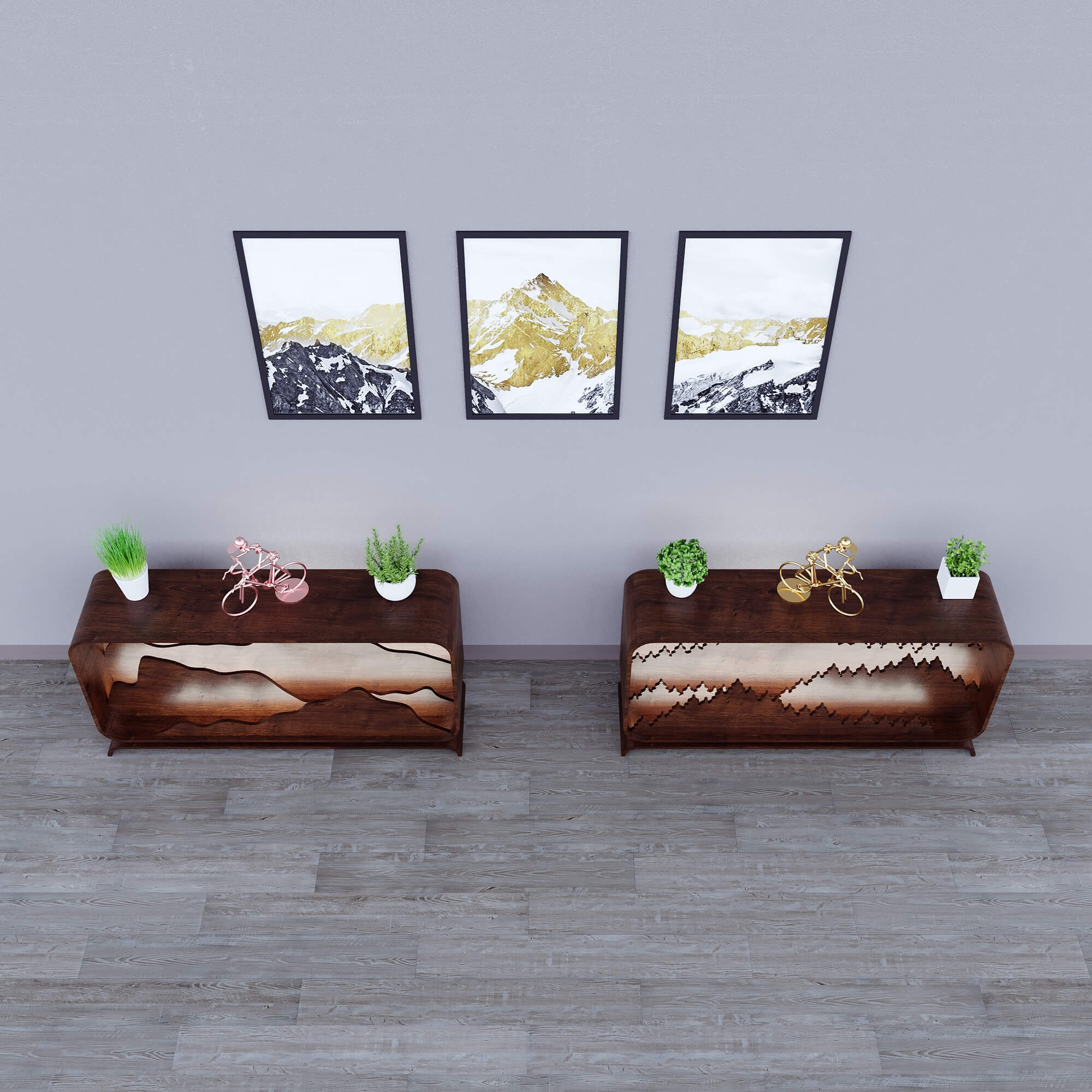 Parametric Wood Stand With a Landscape of Mountains and Fore - 3D Model ...