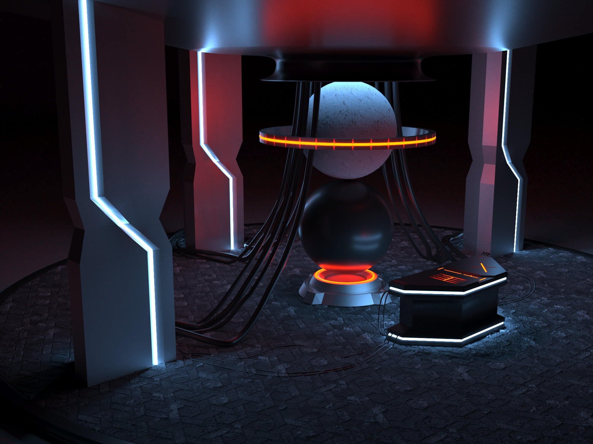 Sci-fi Cyber Interior of Control Center 3D Model by malibusan