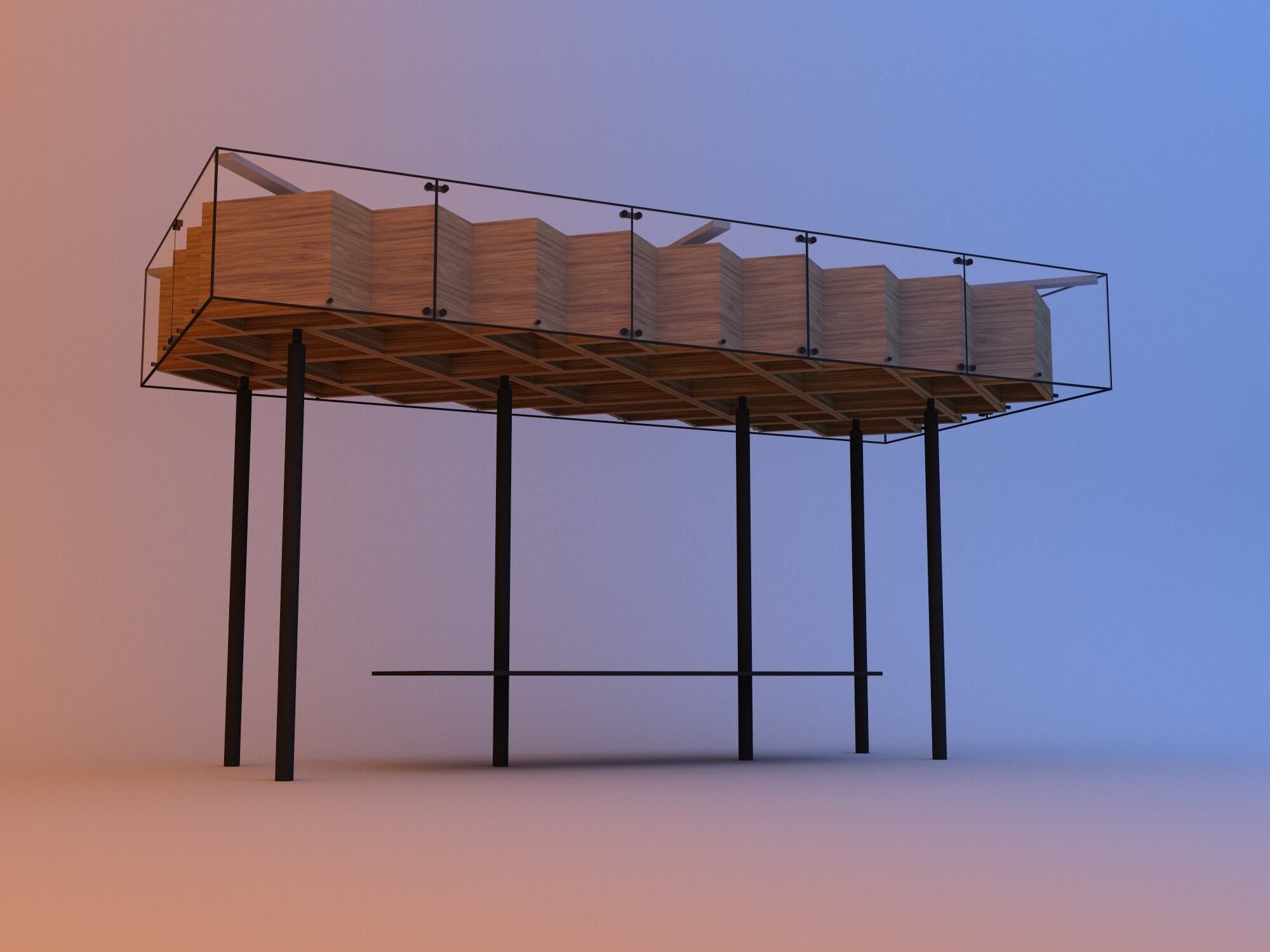 Transit Shelter Glass Wood Bus Stop - 3D Model by malibusan