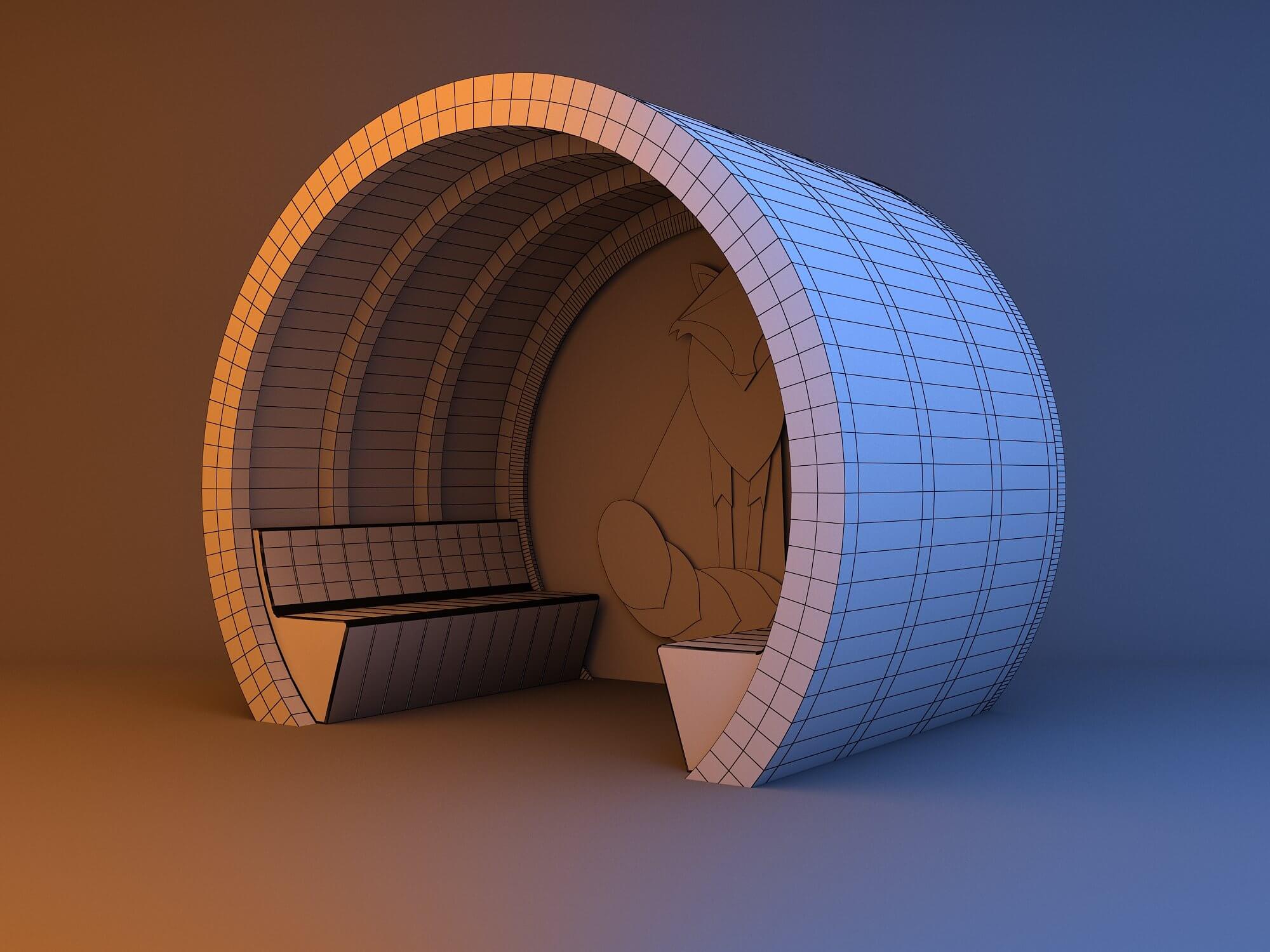 Unusual Sci-fi Fox Glow Bus Stop 3D Model by malibusan