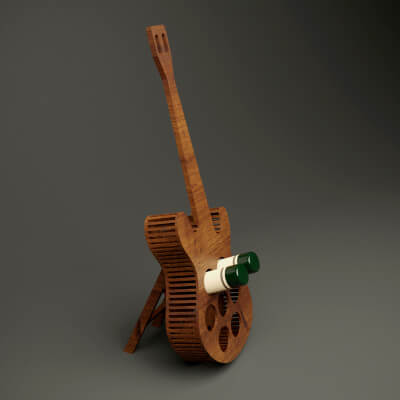Wooden Guitar-shaped Bottle Holder for CNC Machine 3D Model by malibusan