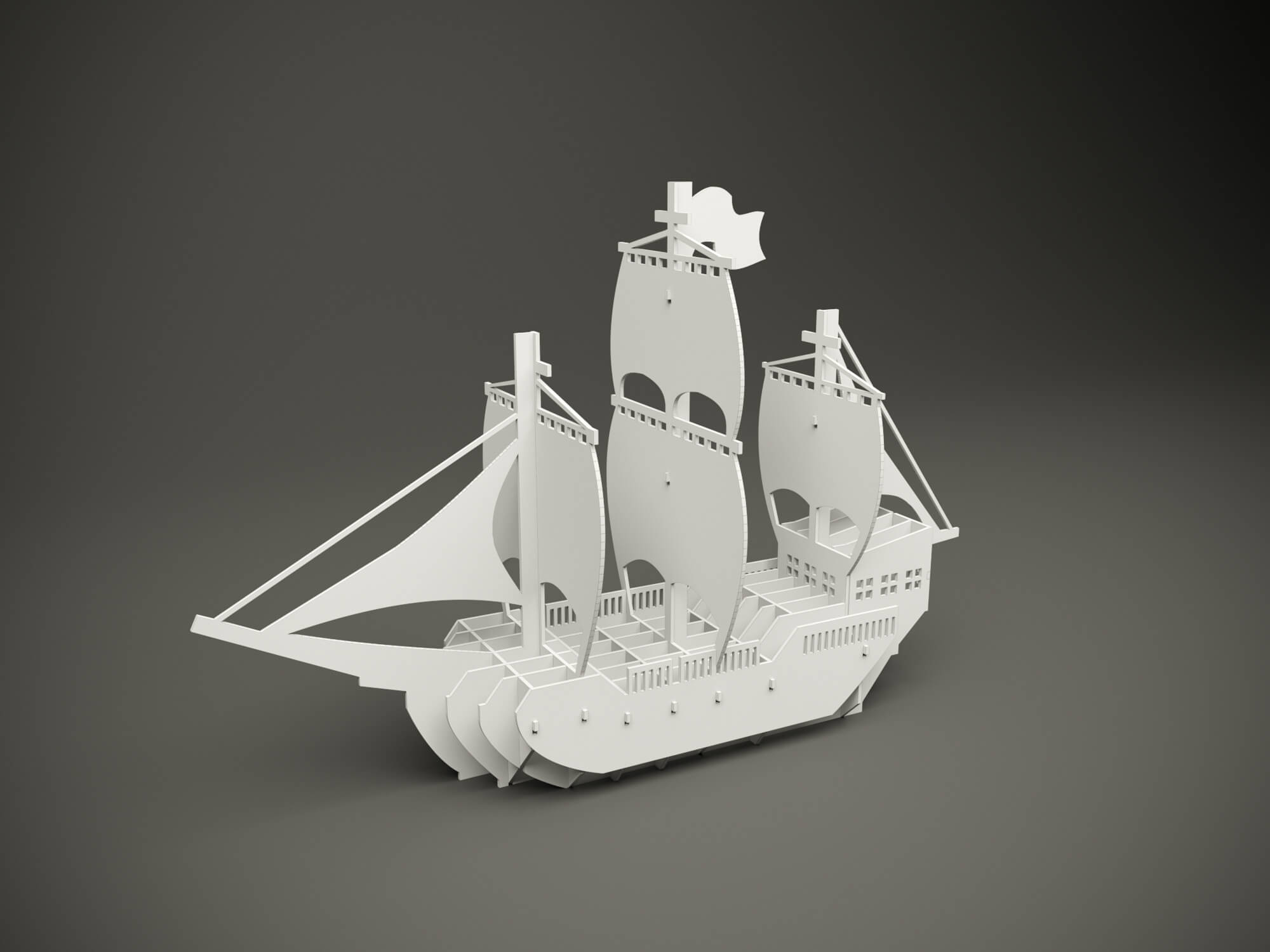 Wood Parametric Decor Sailing Ship for CNC - 3D Model by malibusan