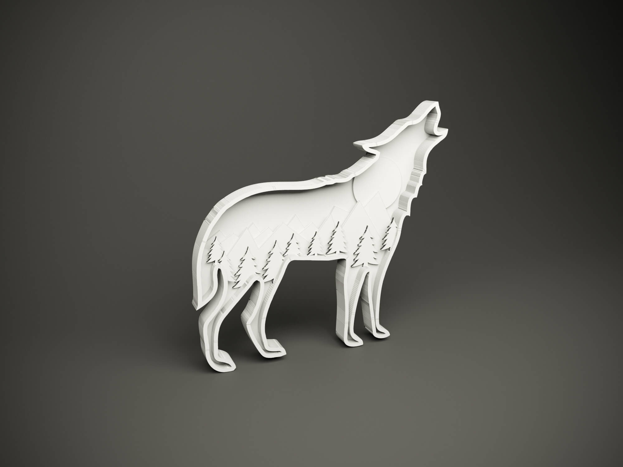 Wood Parametric Wall Wolf for CNC Machine - 3D Model by malibusan