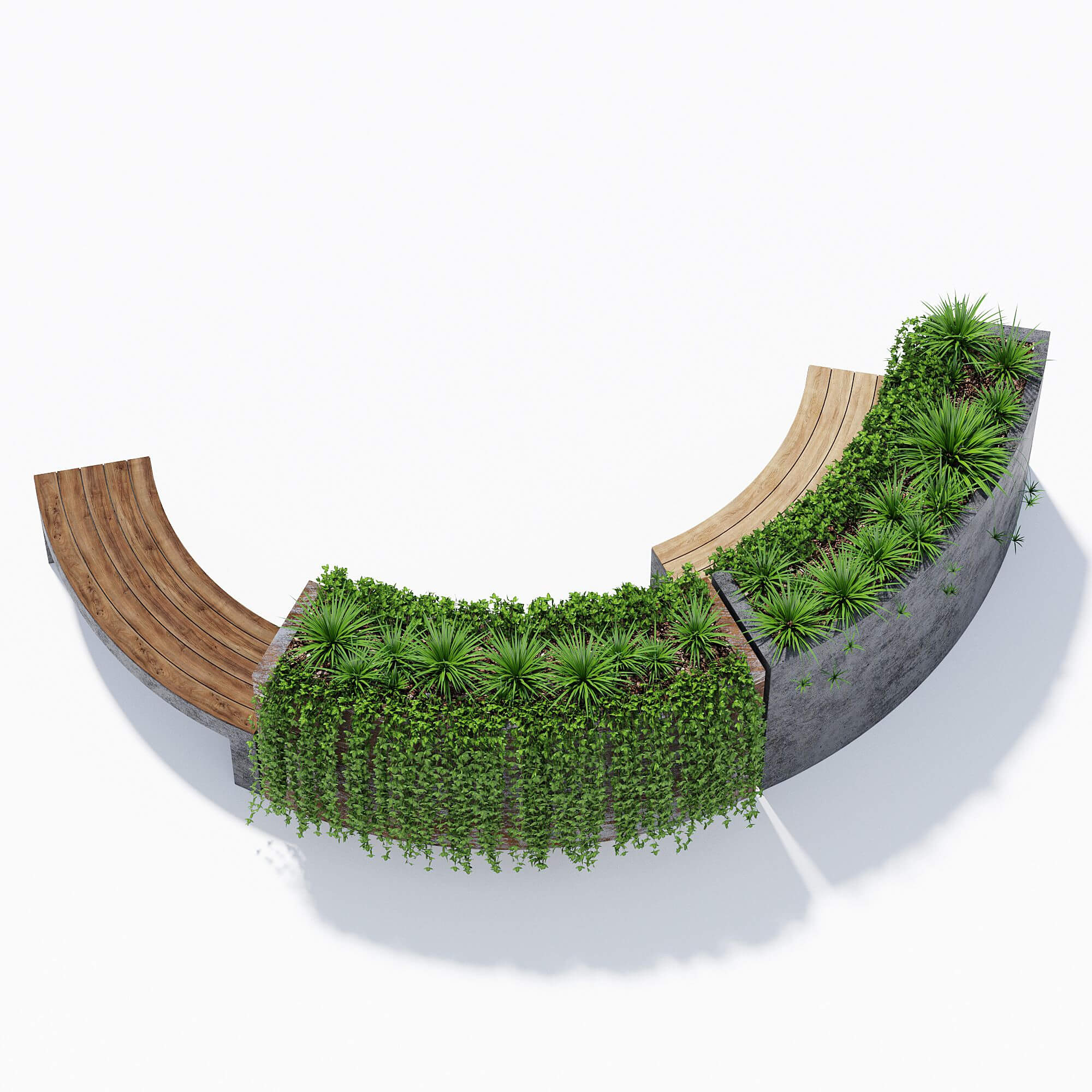 Curved Planter Bench Two - 3D Model by malkmen84