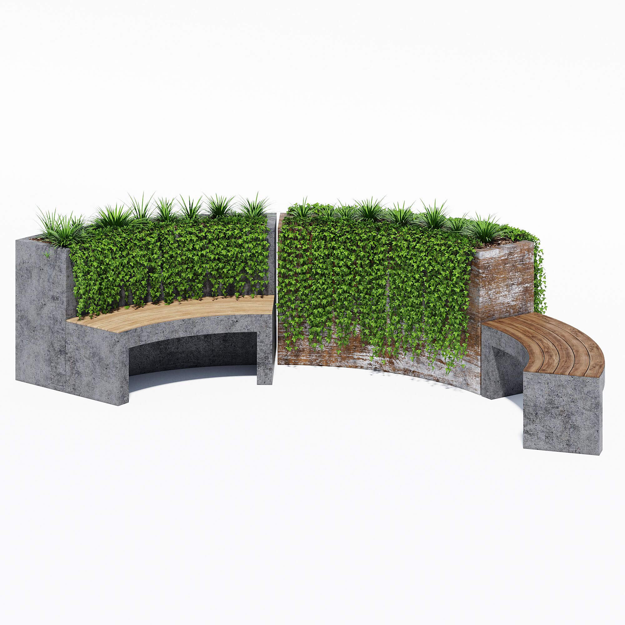 Curved Planter Bench Two - 3D Model by malkmen84