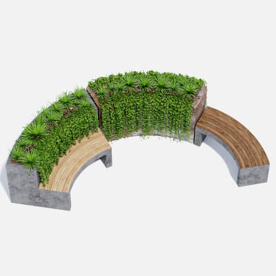 Curved Planter Bench Two - 3D Model by malkmen84