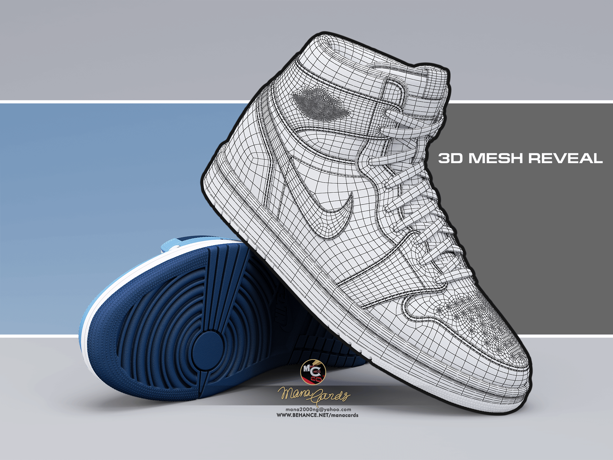 3d sneakers viz Air-Jordan 1-retro WF 3D Render by manacards