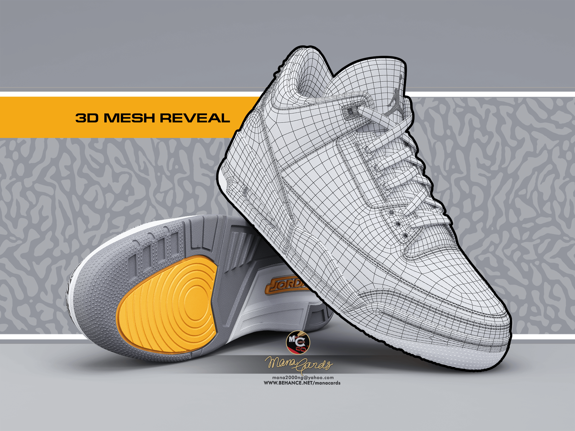 3d sneakers viz Air-Jordan 3-retro WF 3D Render by manacards