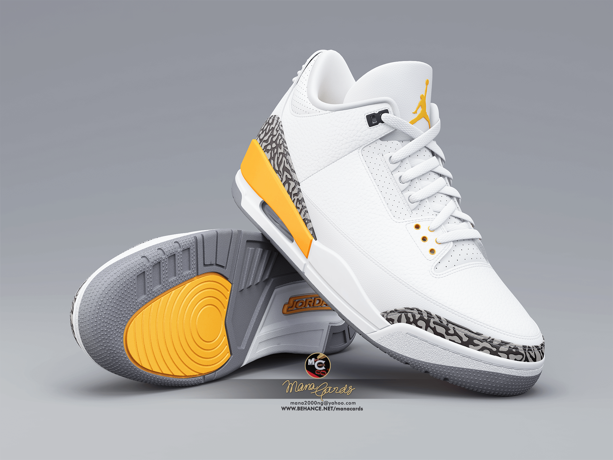 3d sneakers viz Air-Jordan 3-retro 3D Render by manacards