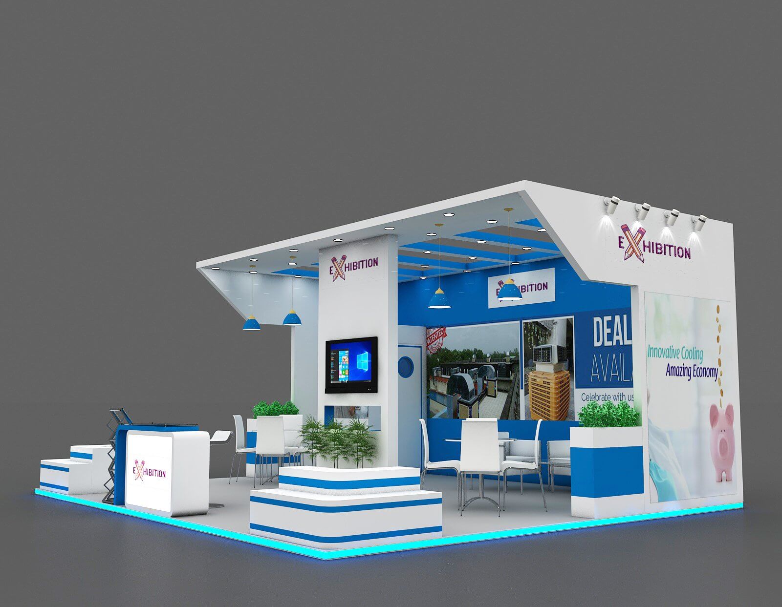 3.Exhibition Stall (3 Sides Open) - 3D Model by manishsingla1994