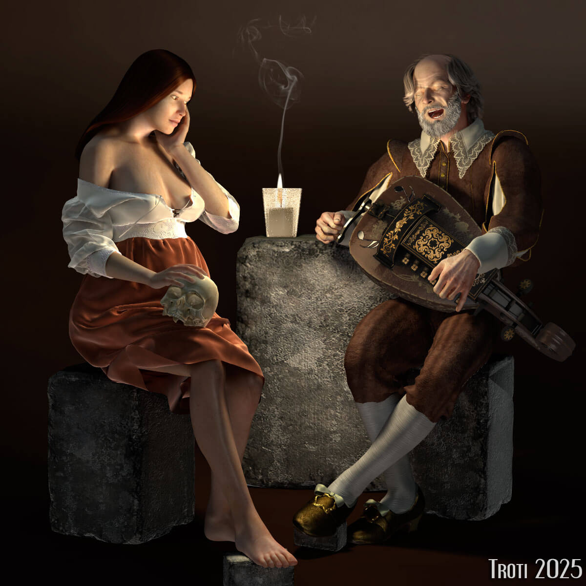 Magdalene with the Hurdy-Gurdy Player 3D Render by Marcopol