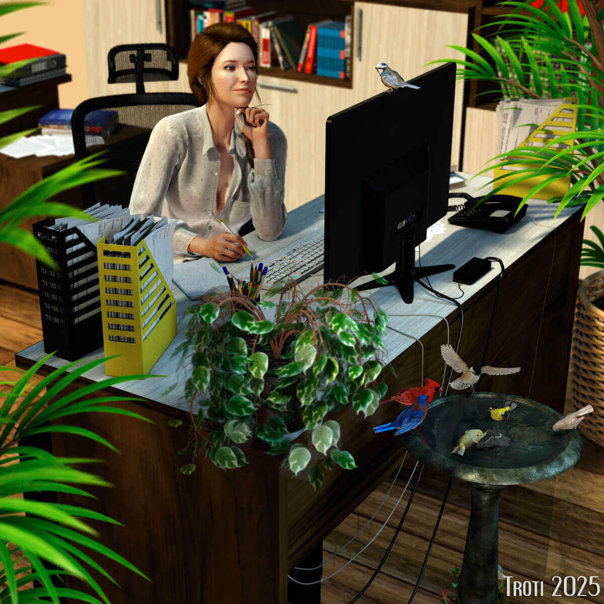 Tweets at the Office 3D Render, Digital Art by Marcopol