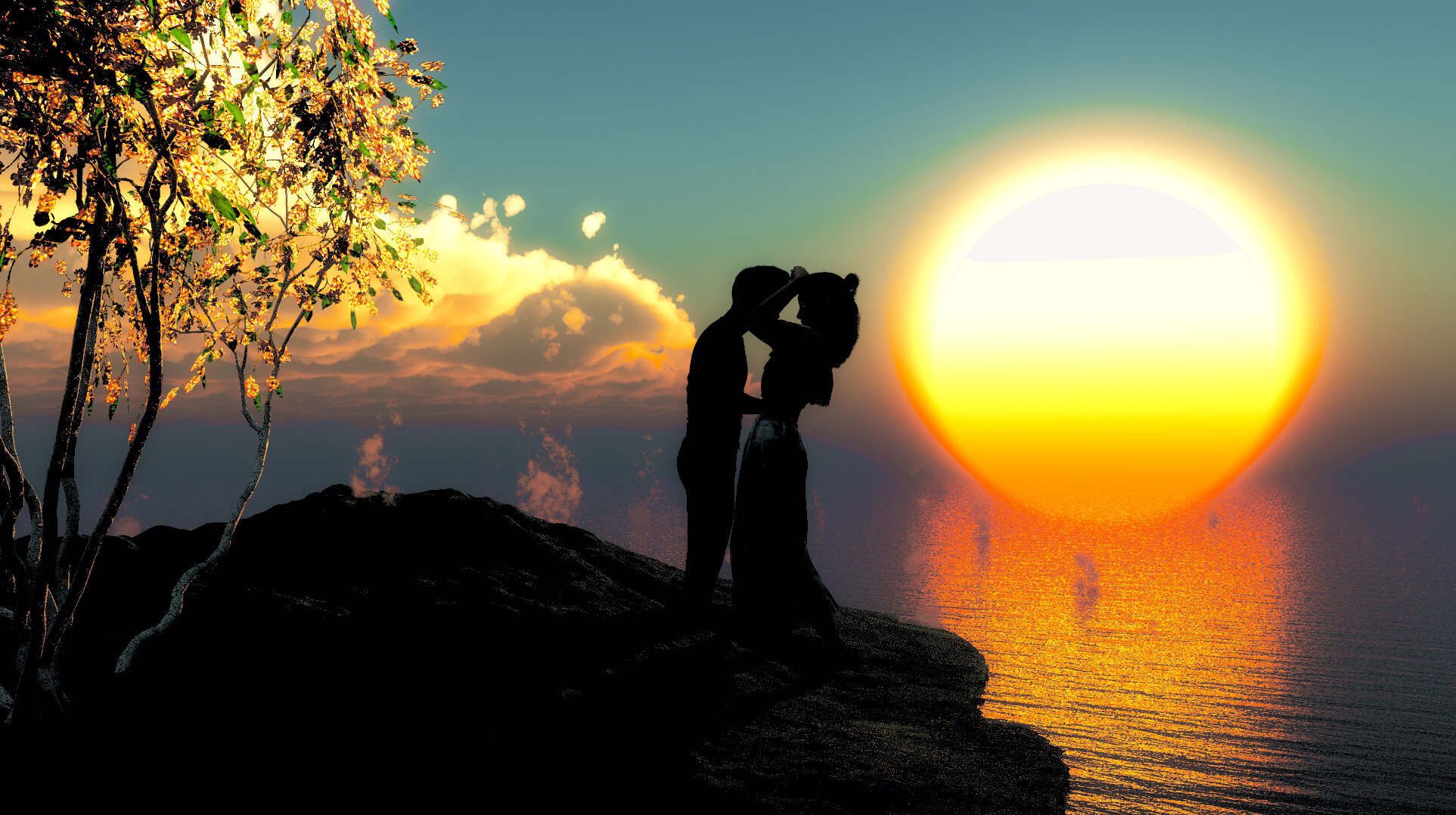 Romantic sunset 3D Render, Digital Art by marigold