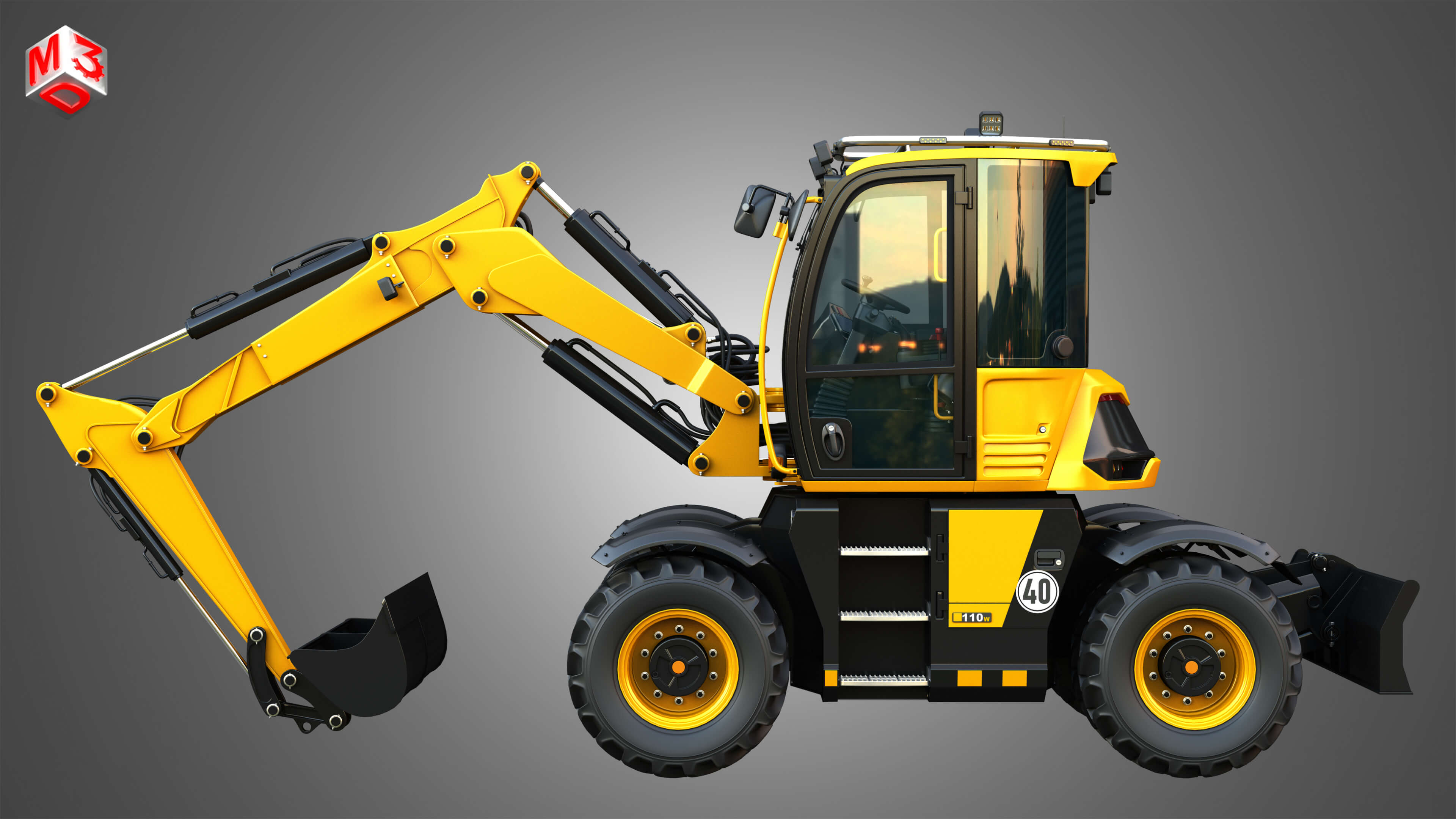 110W Hydradig Wheeled Excavator - 3D Model by Markos3d