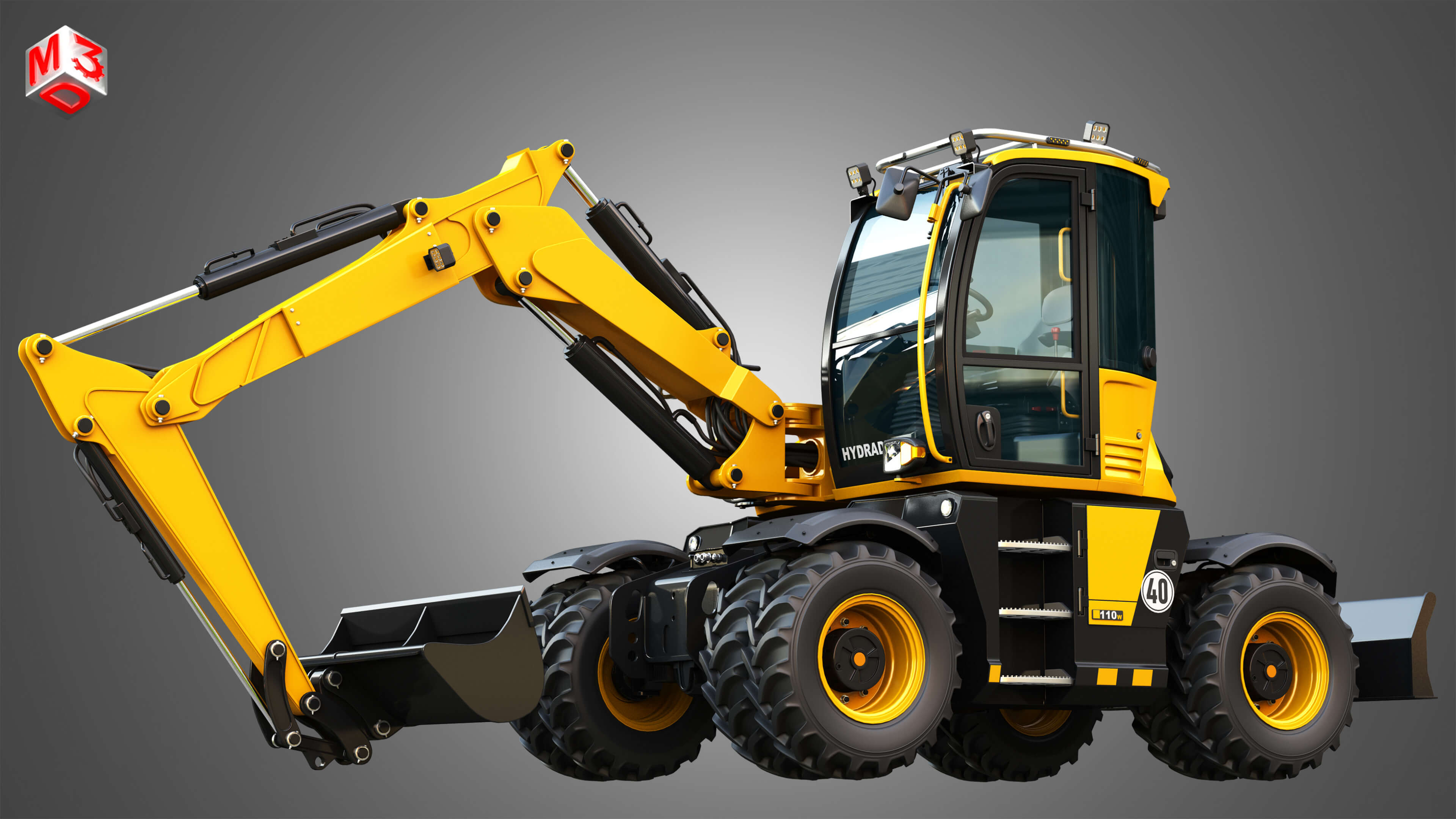 110W Hydradig Wheeled Excavator - 3D Model by Markos3d