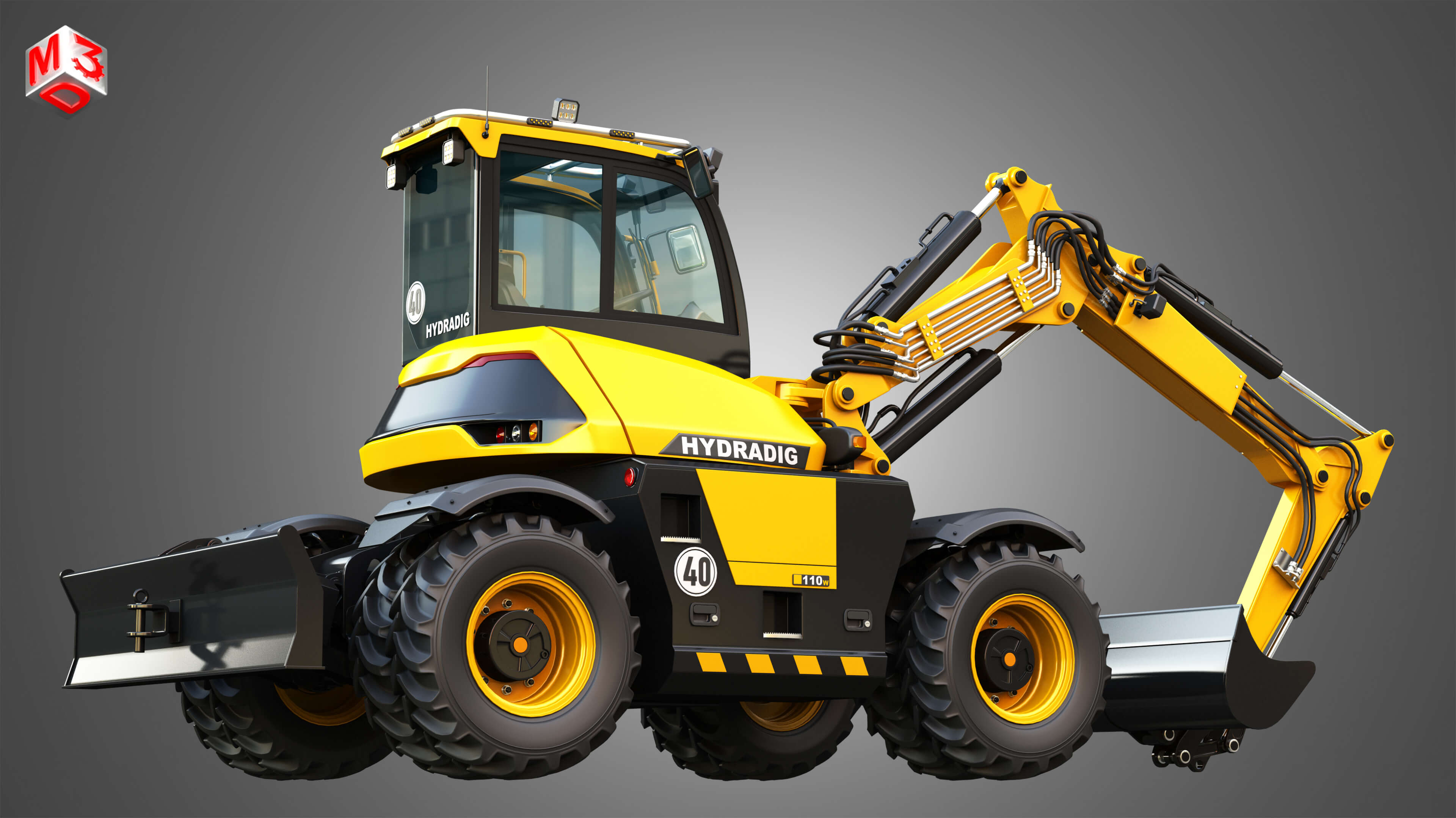110W Hydradig Wheeled Excavator - 3D Model by Markos3d