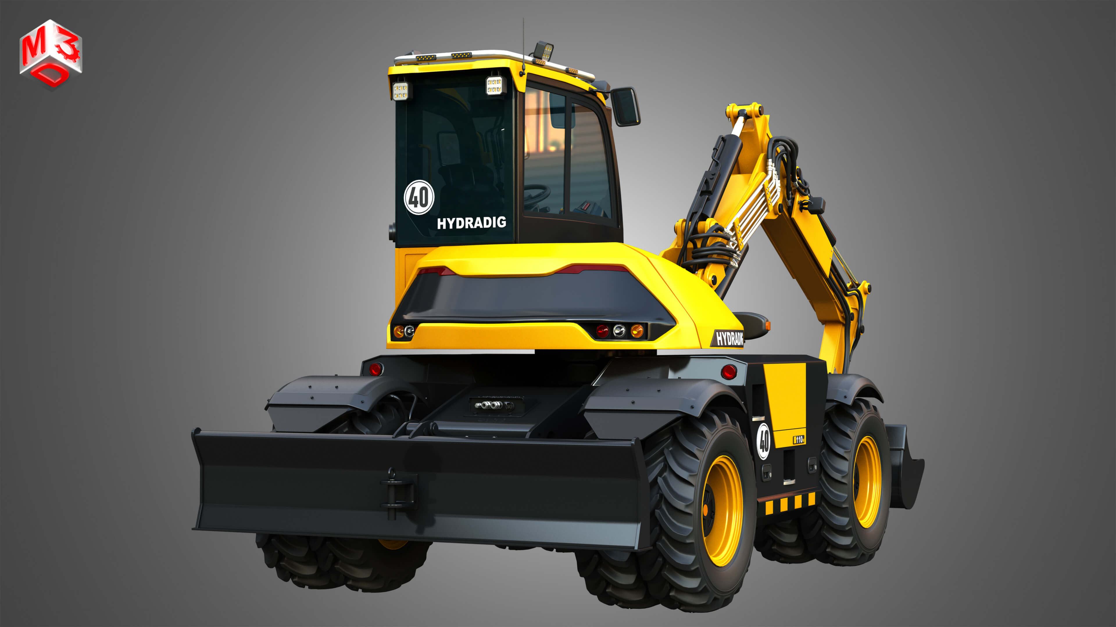 110W Hydradig Wheeled Excavator - 3D Model by Markos3d