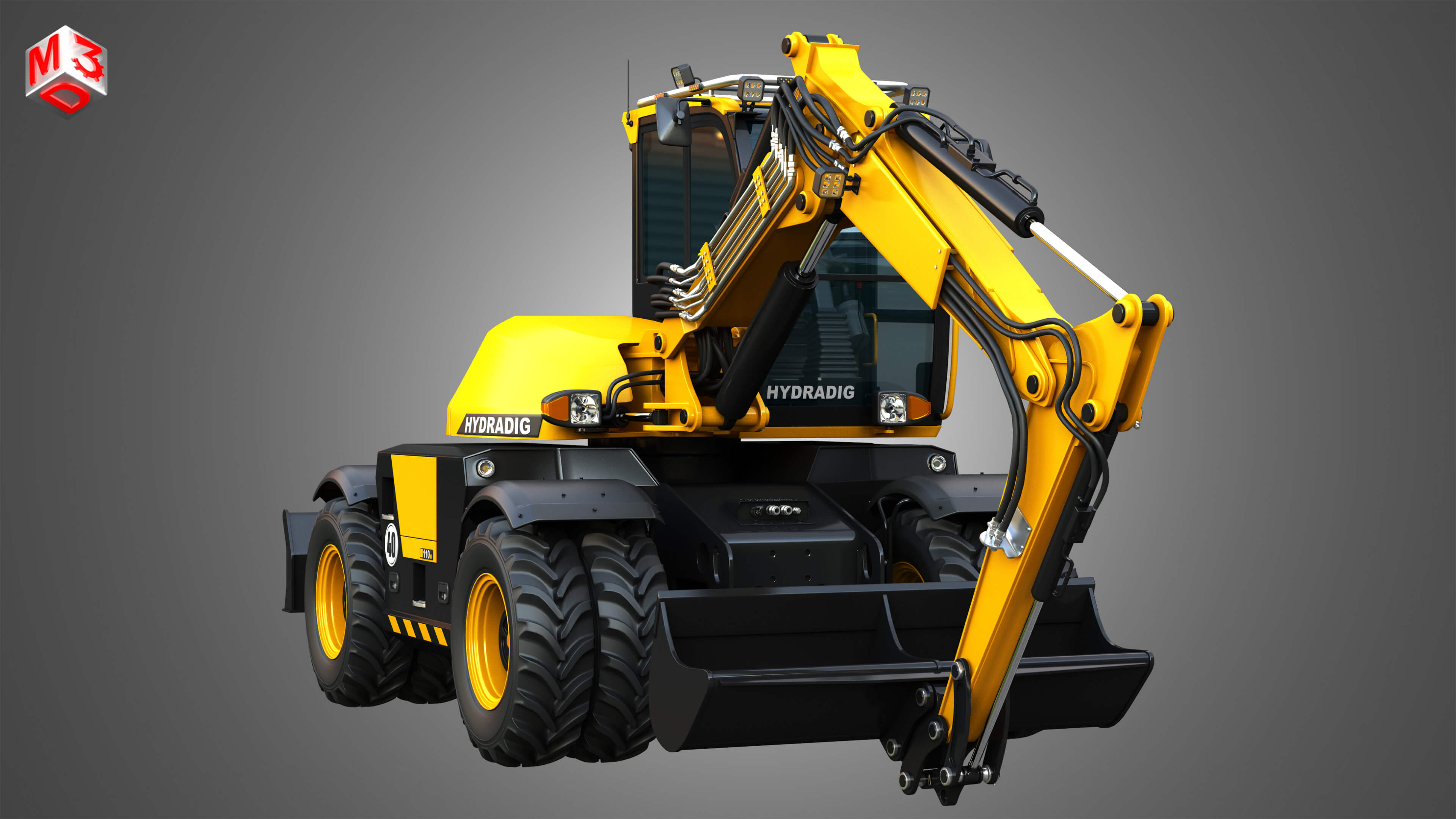 110W Hydradig Wheeled Excavator - 3D Model by Markos3d
