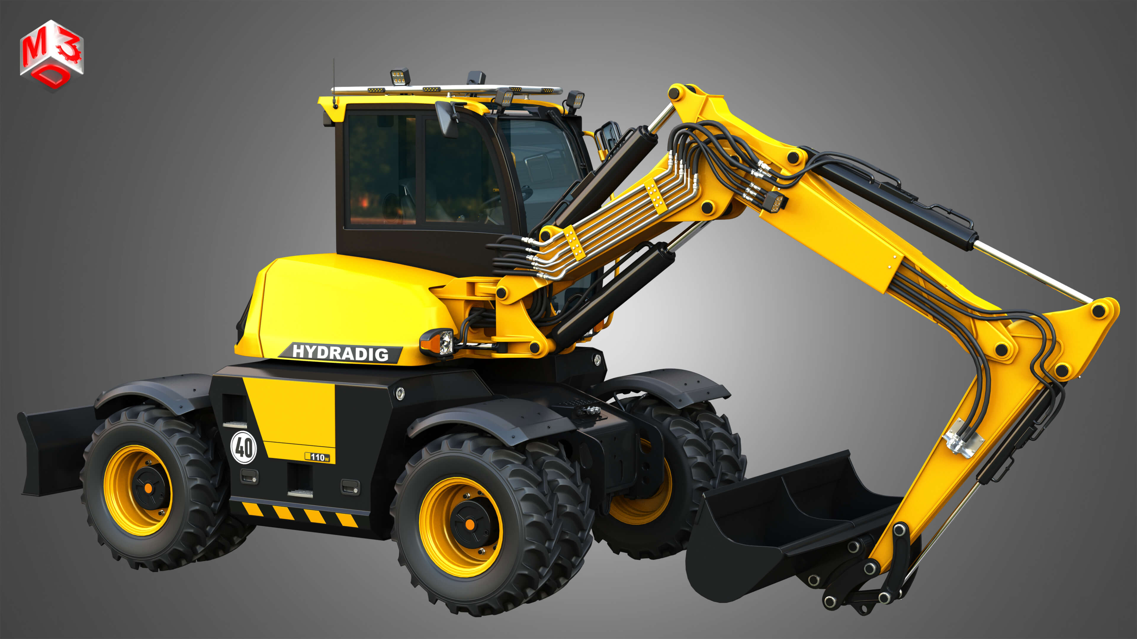 110W Hydradig Wheeled Excavator - 3D Model by Markos3d