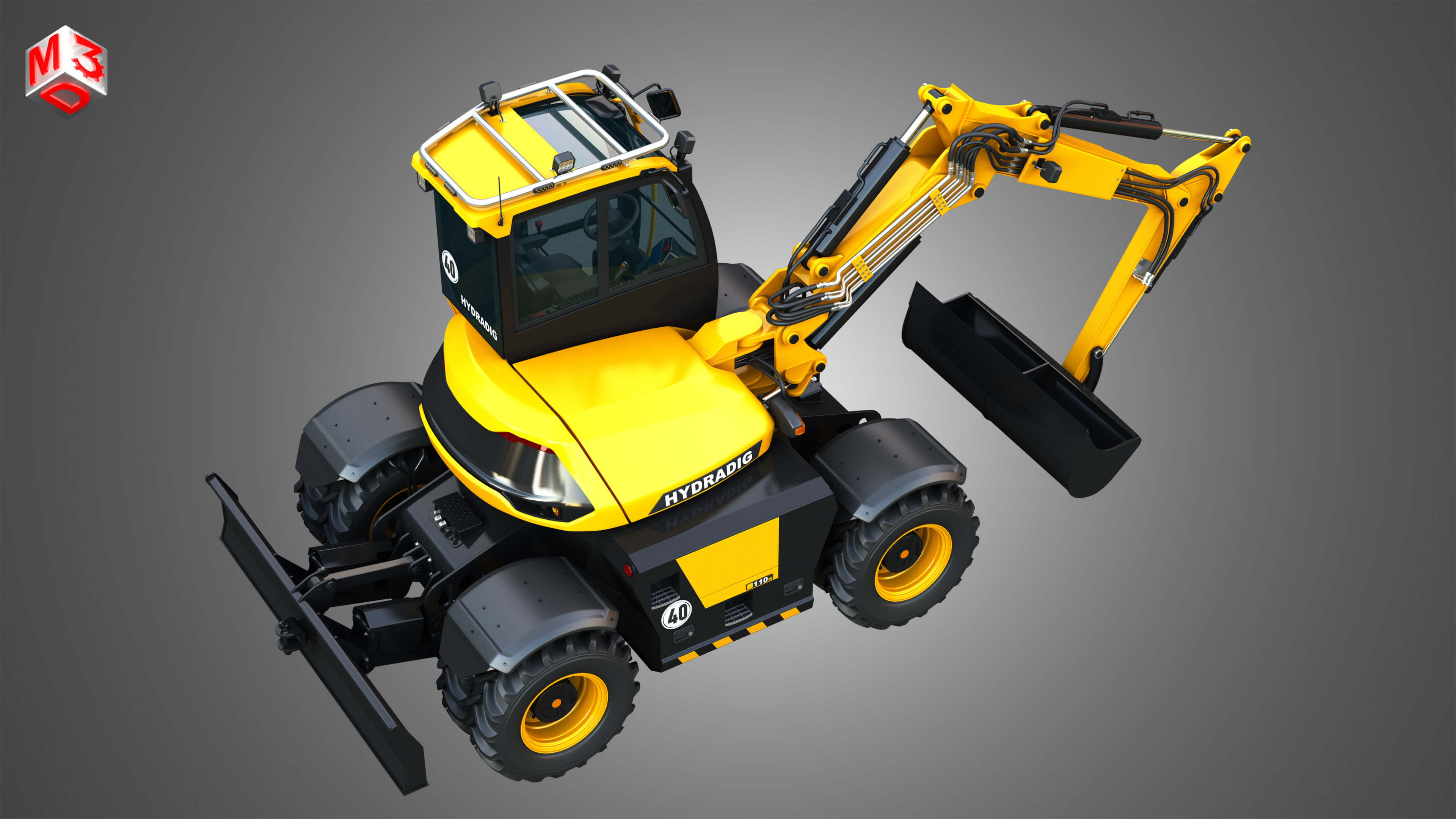 110W Hydradig Wheeled Excavator - 3D Model by Markos3d