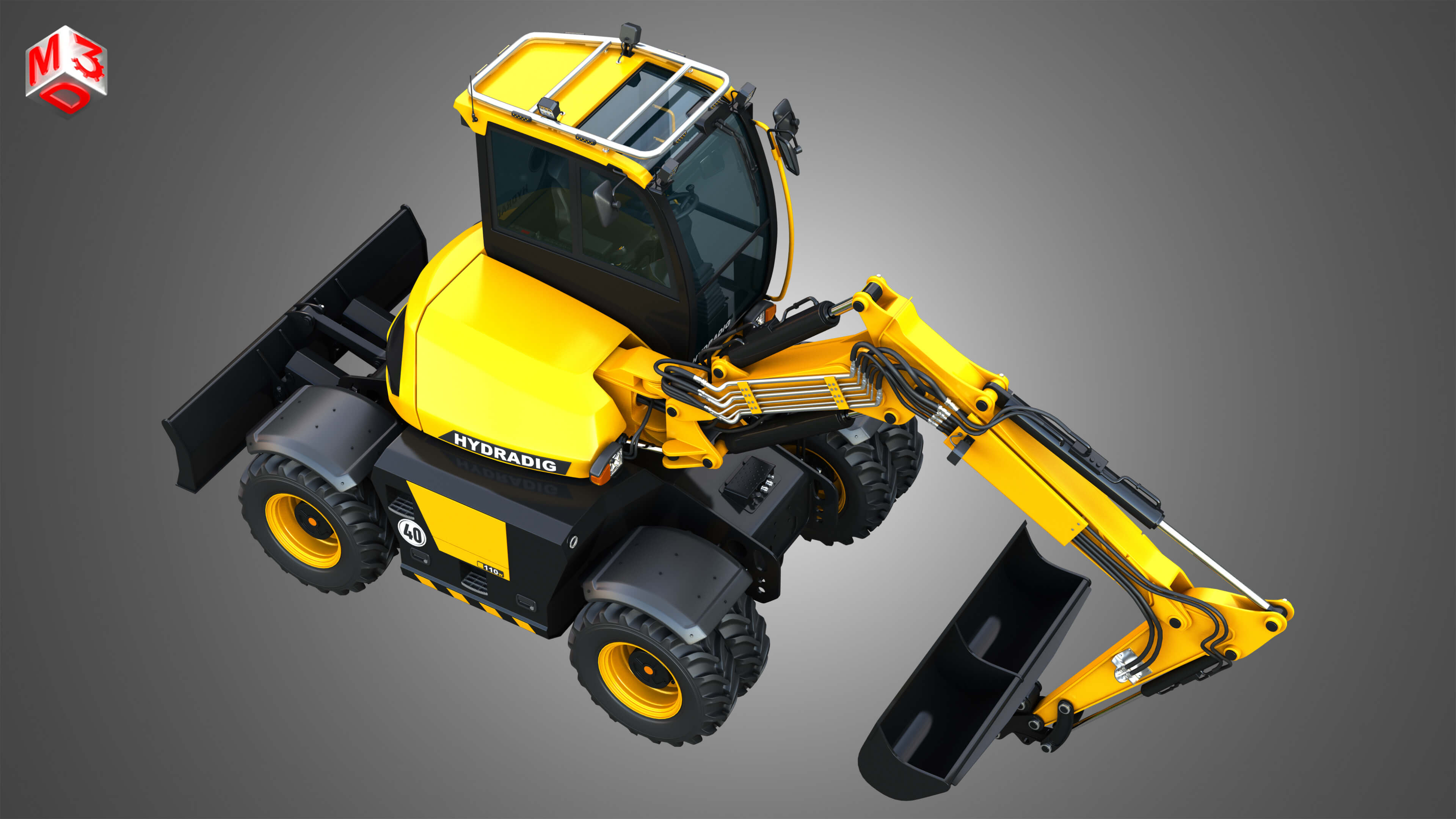 110W Hydradig Wheeled Excavator - 3D Model by Markos3d
