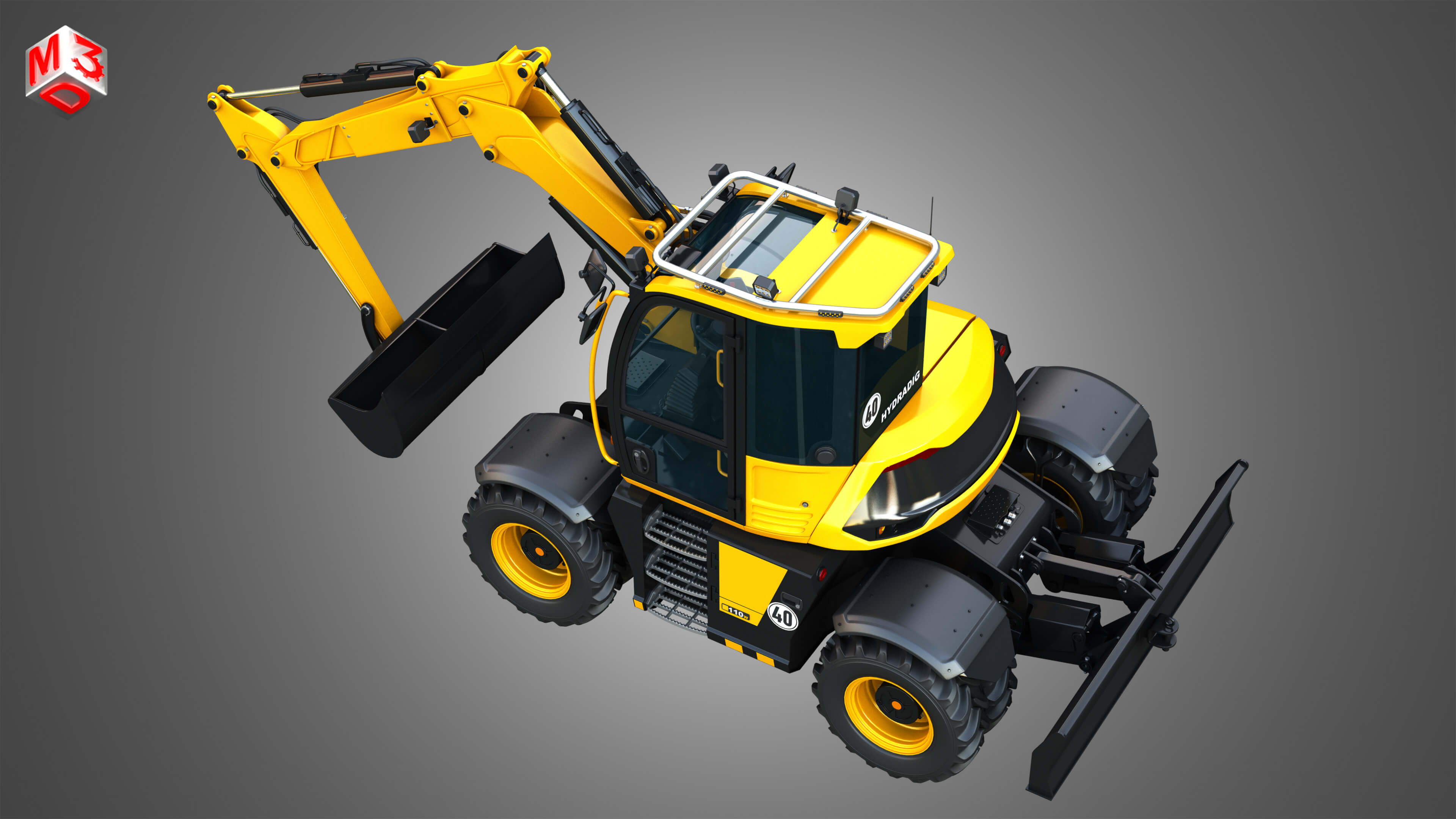 110W Hydradig Wheeled Excavator - 3D Model by Markos3d