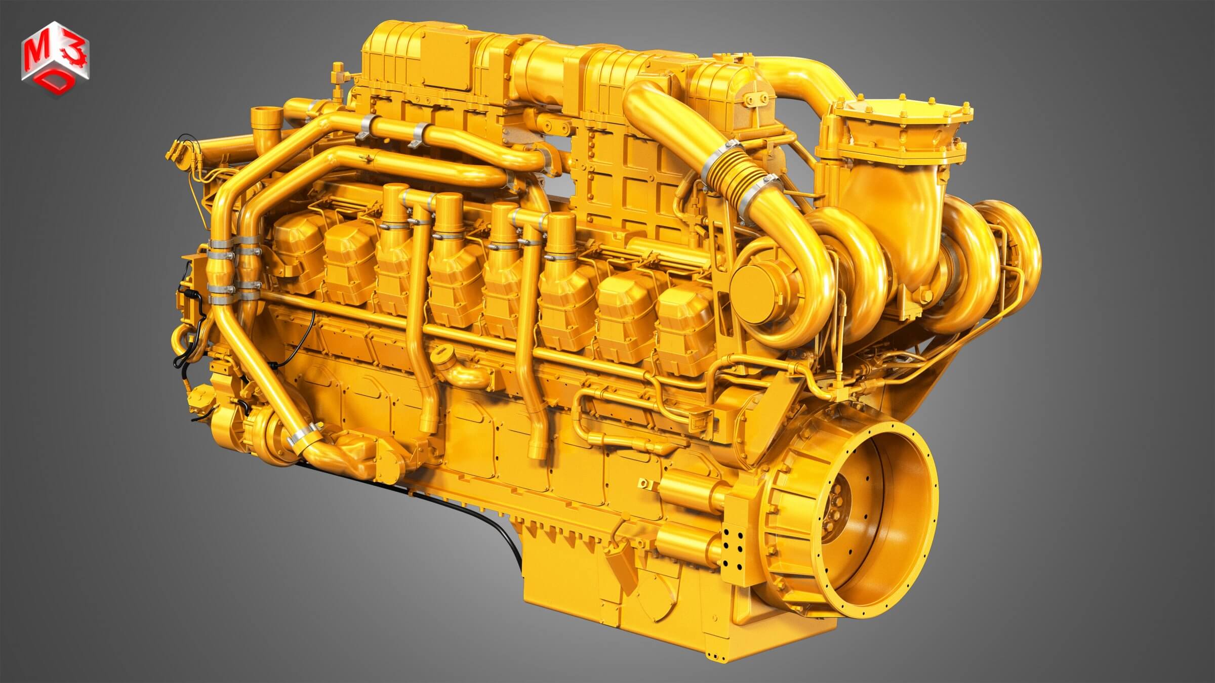 3516C HD Engine - V16 Industrial Diesel Engine 3D Model by Markos3d
