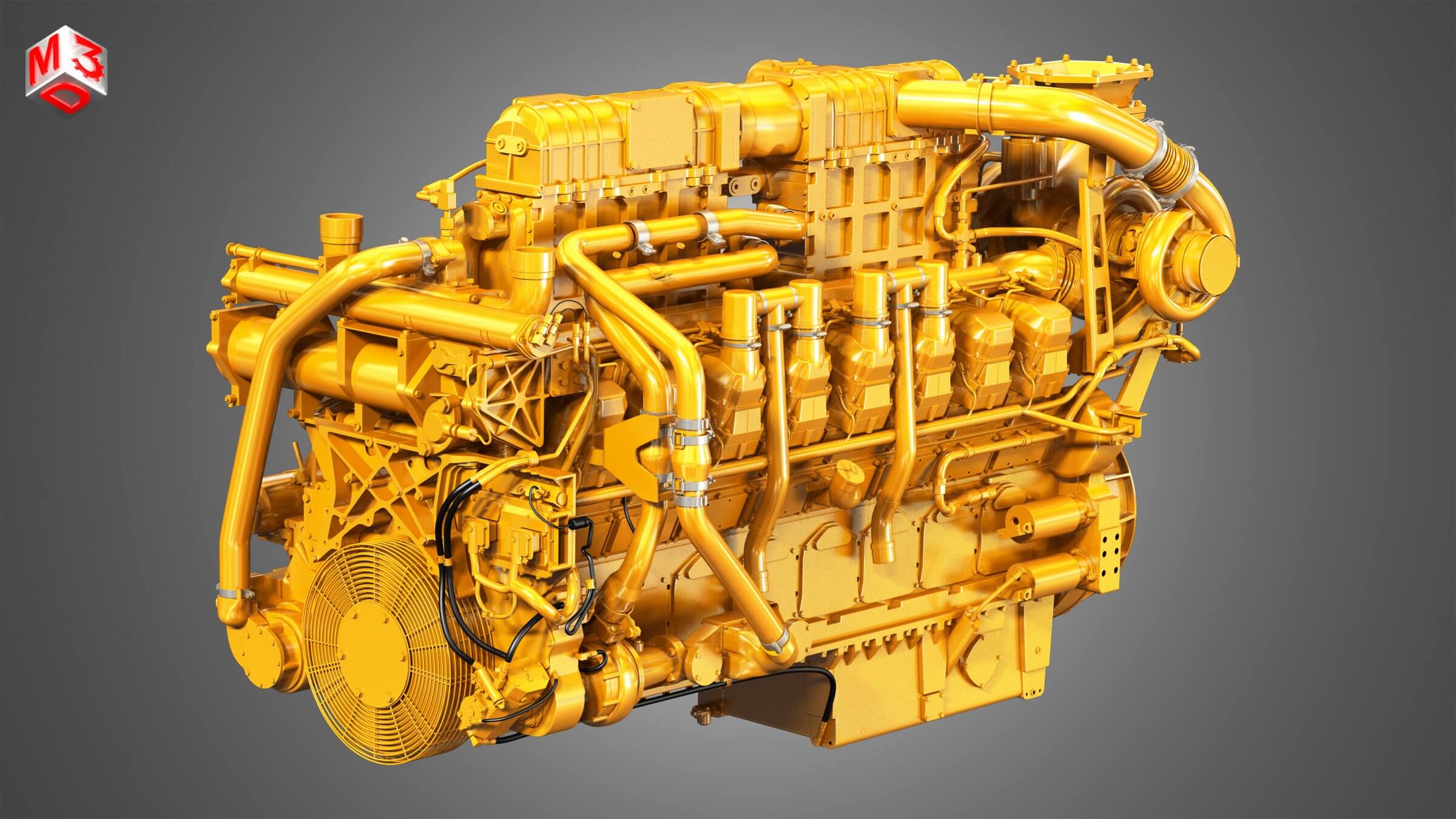 3516C HD Engine - V16 Industrial Diesel Engine 3D Model by Markos3d