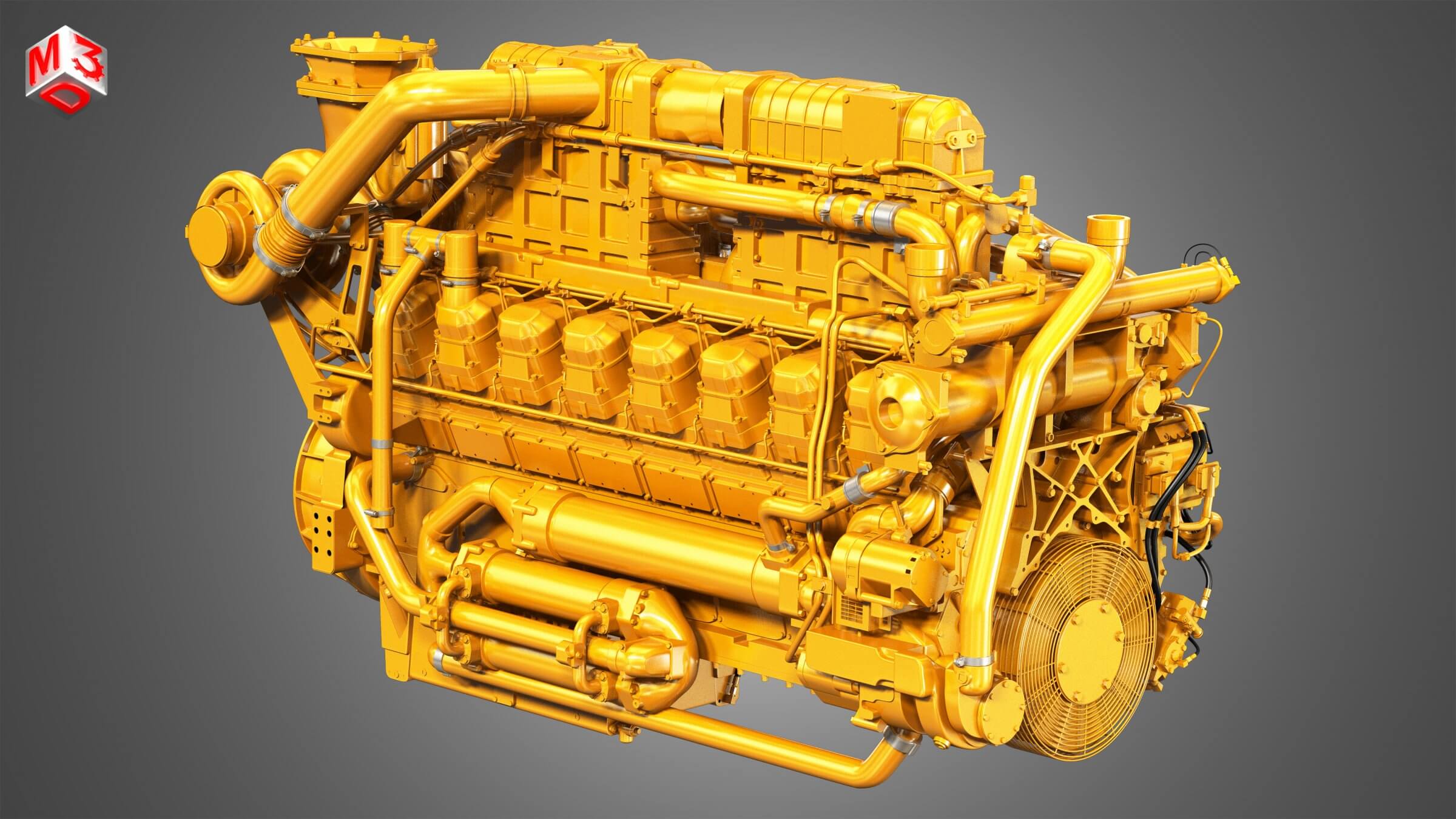 3516C HD Engine - V16 Industrial Diesel Engine 3D Model by Markos3d