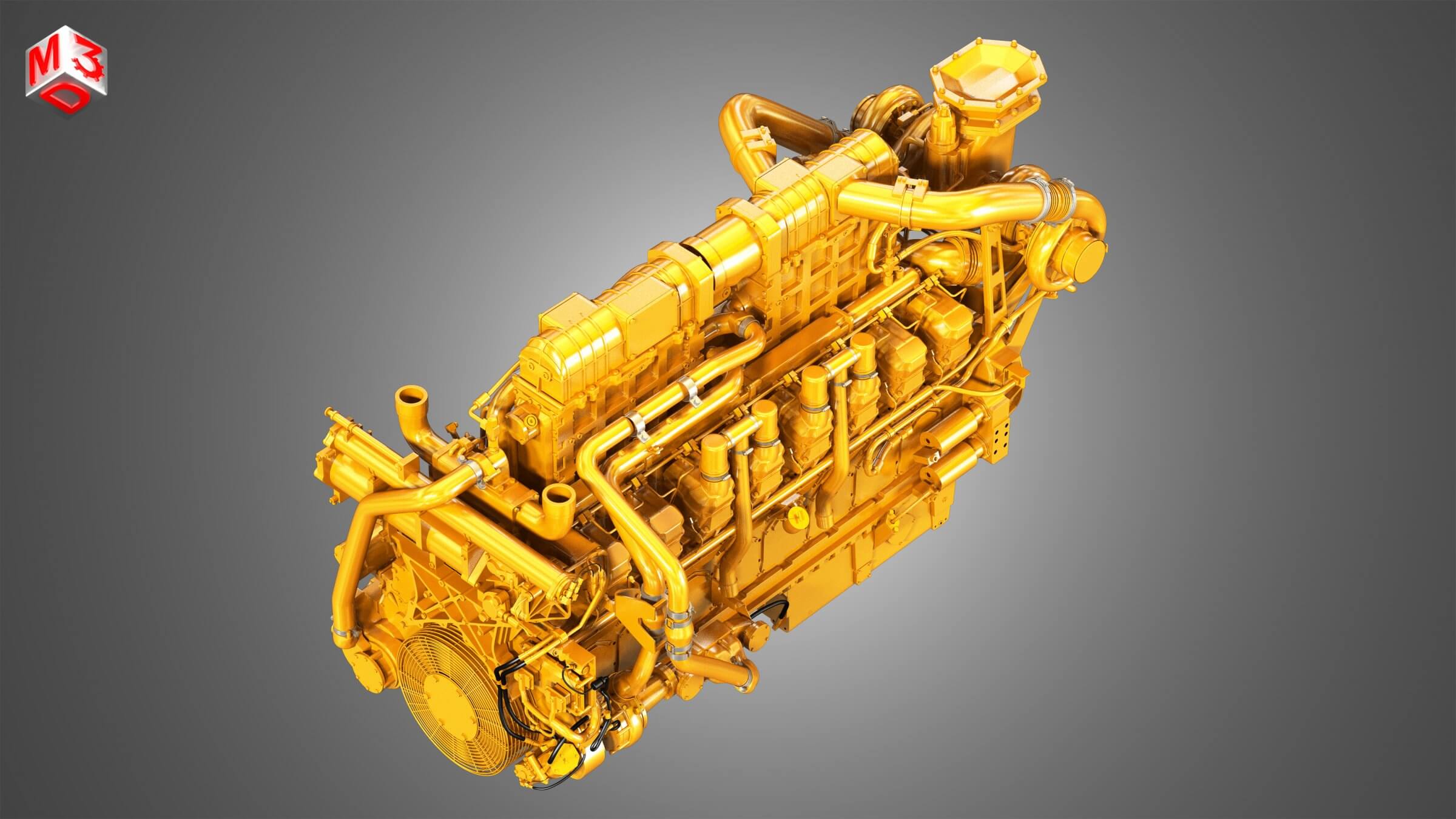 3516C HD Engine - V16 Industrial Diesel Engine 3D Model by Markos3d
